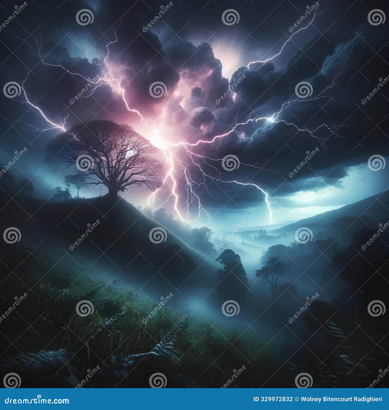 Illustration of a Tree Being Struck by Lightning Stock Illustration ...