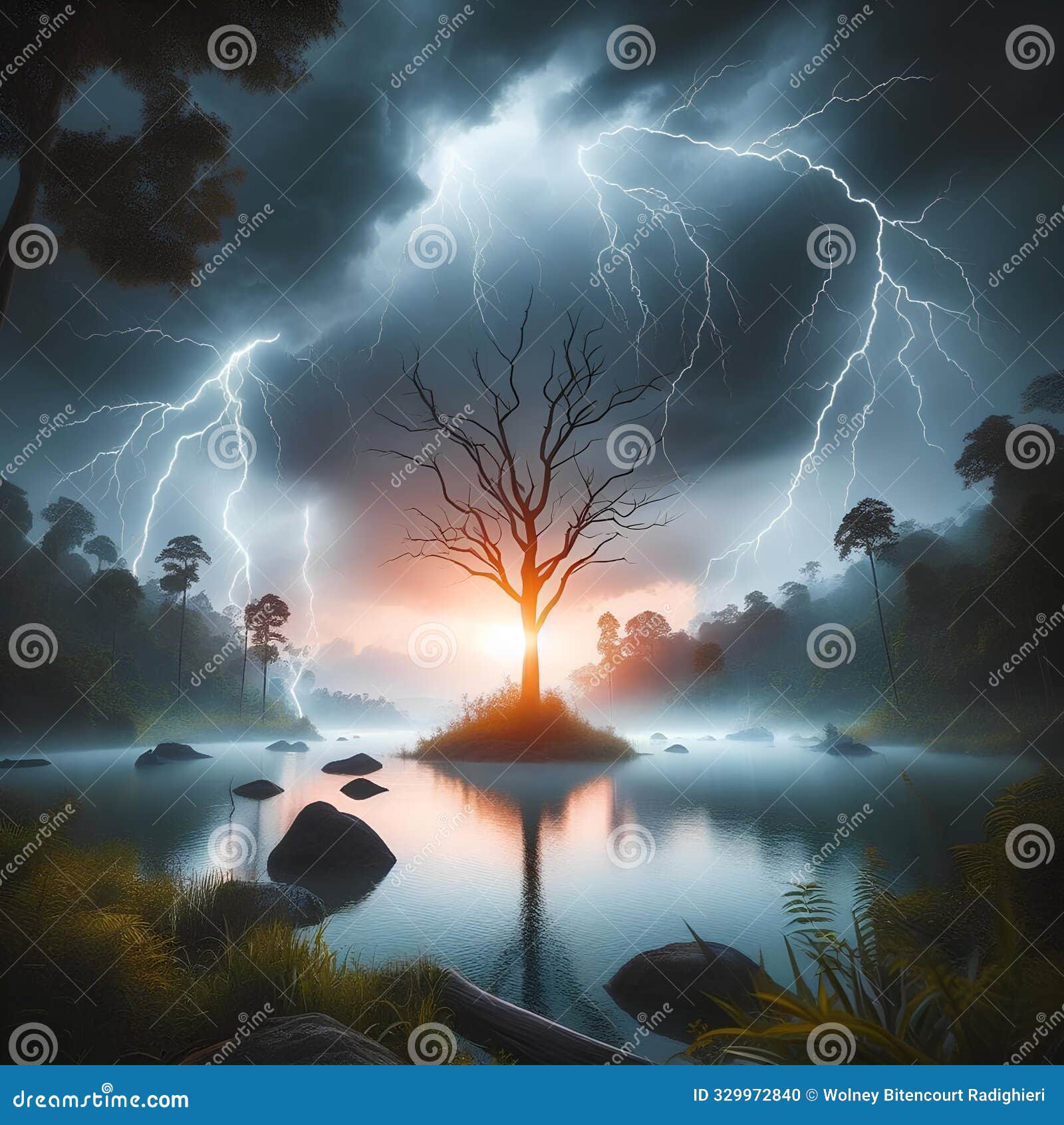 Illustration of a Tree Being Struck by Lightning Stock Illustration ...