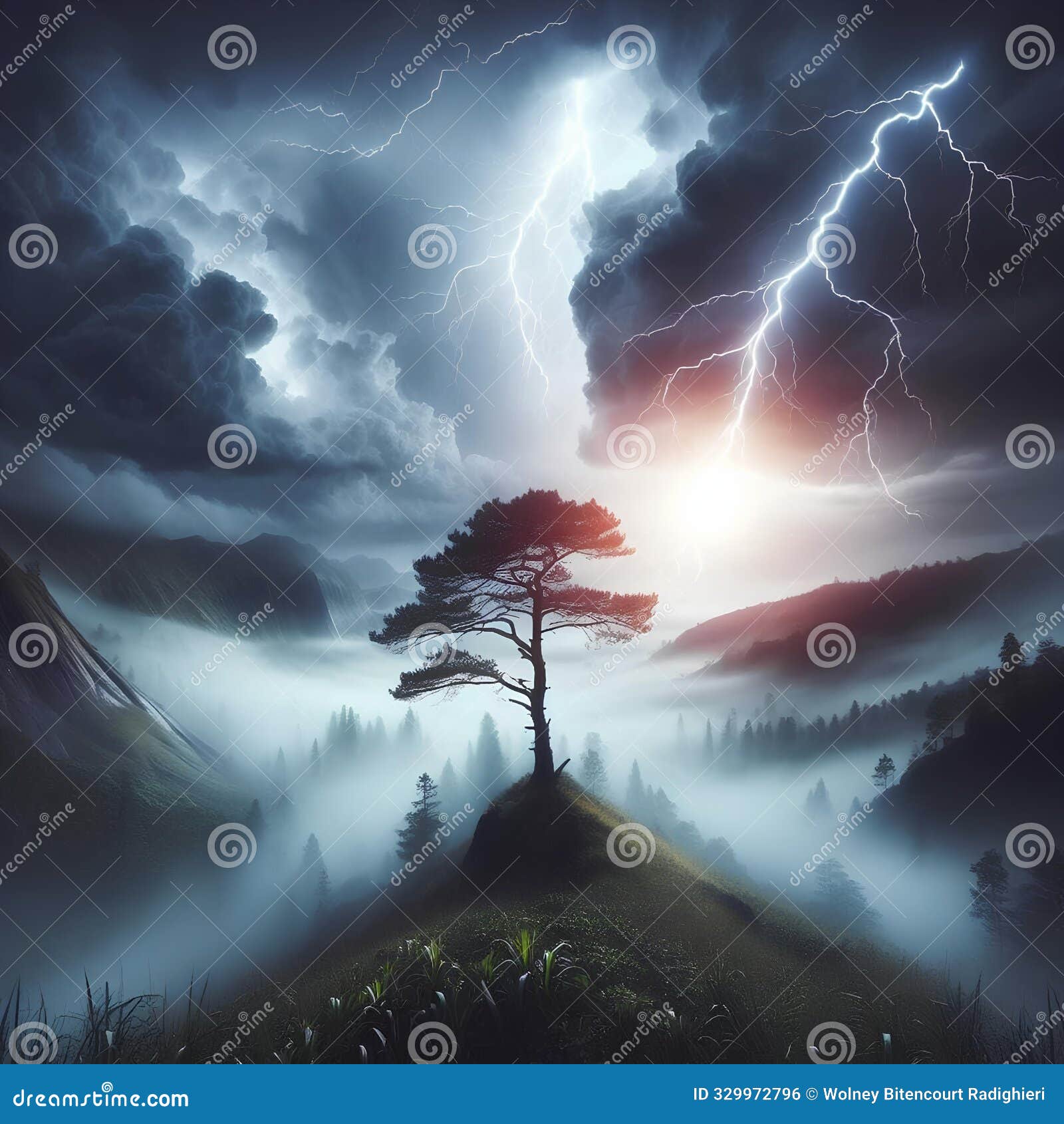 Illustration of a Tree Being Struck by Lightning Stock Illustration ...