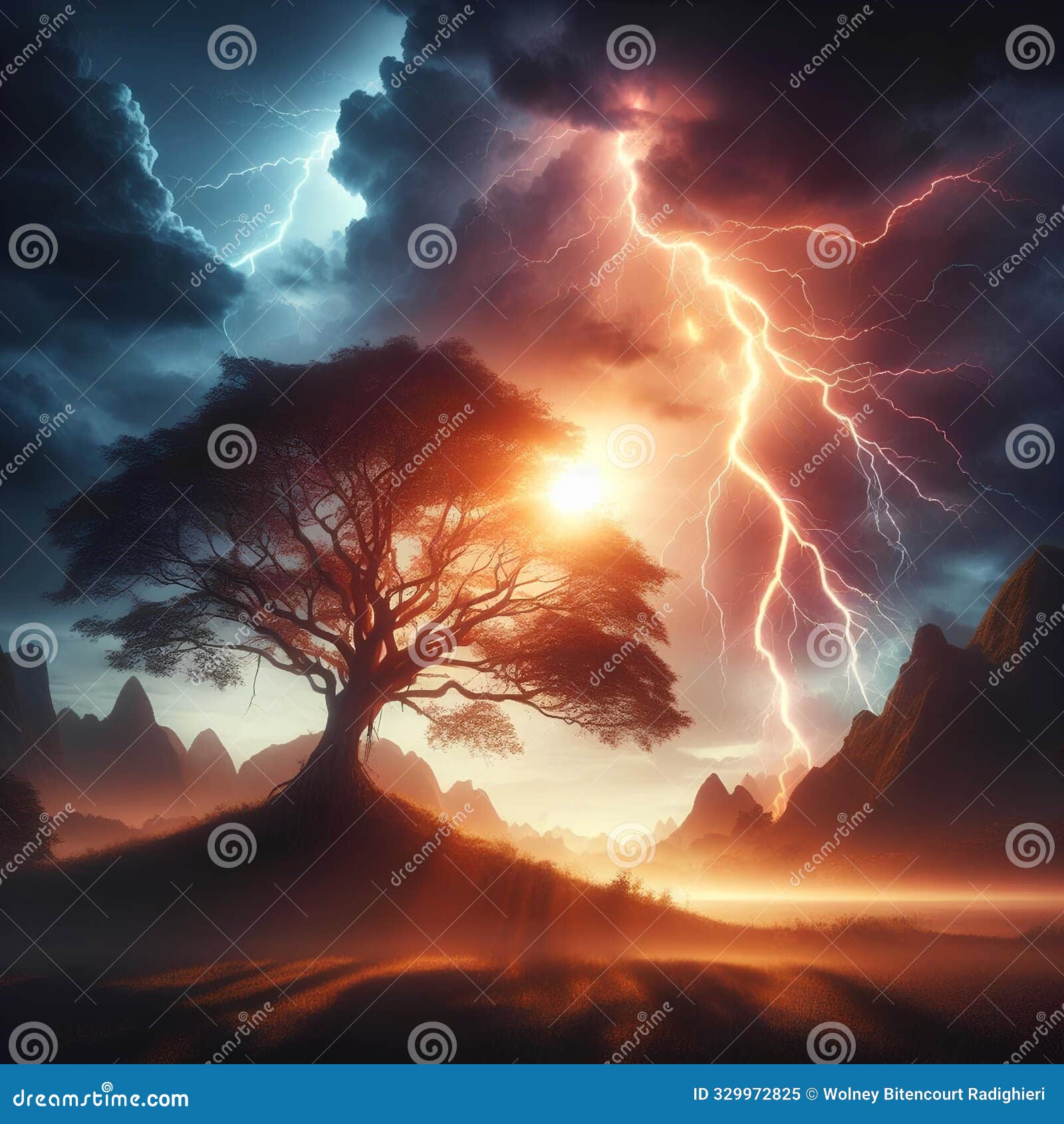 Illustration of a Tree Being Struck by Lightning Stock Illustration ...