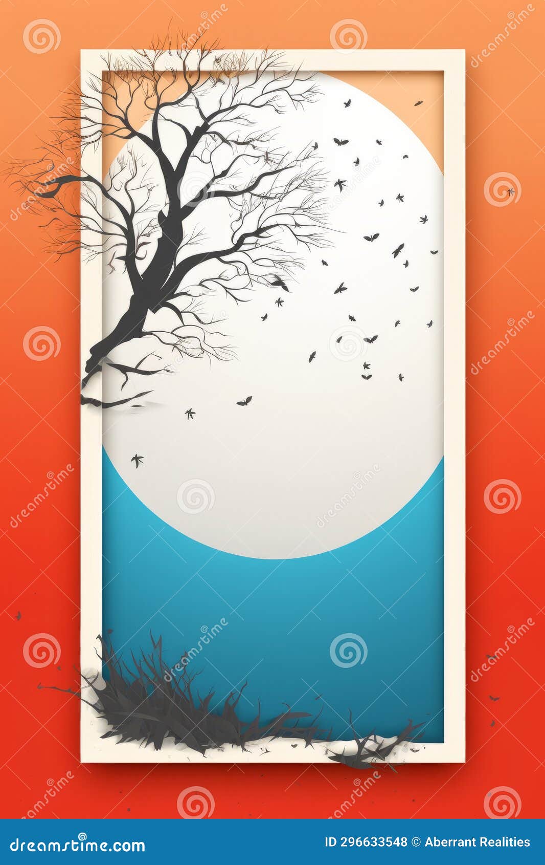 An Illustration of a Tree with Birds Flying Over it Stock Illustration ...