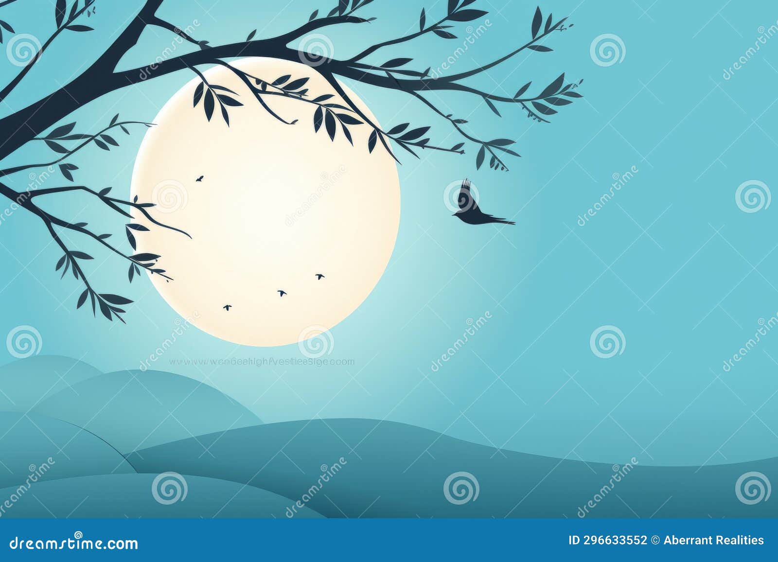 An Illustration of a Tree with Birds Flying Over it Stock Illustration ...
