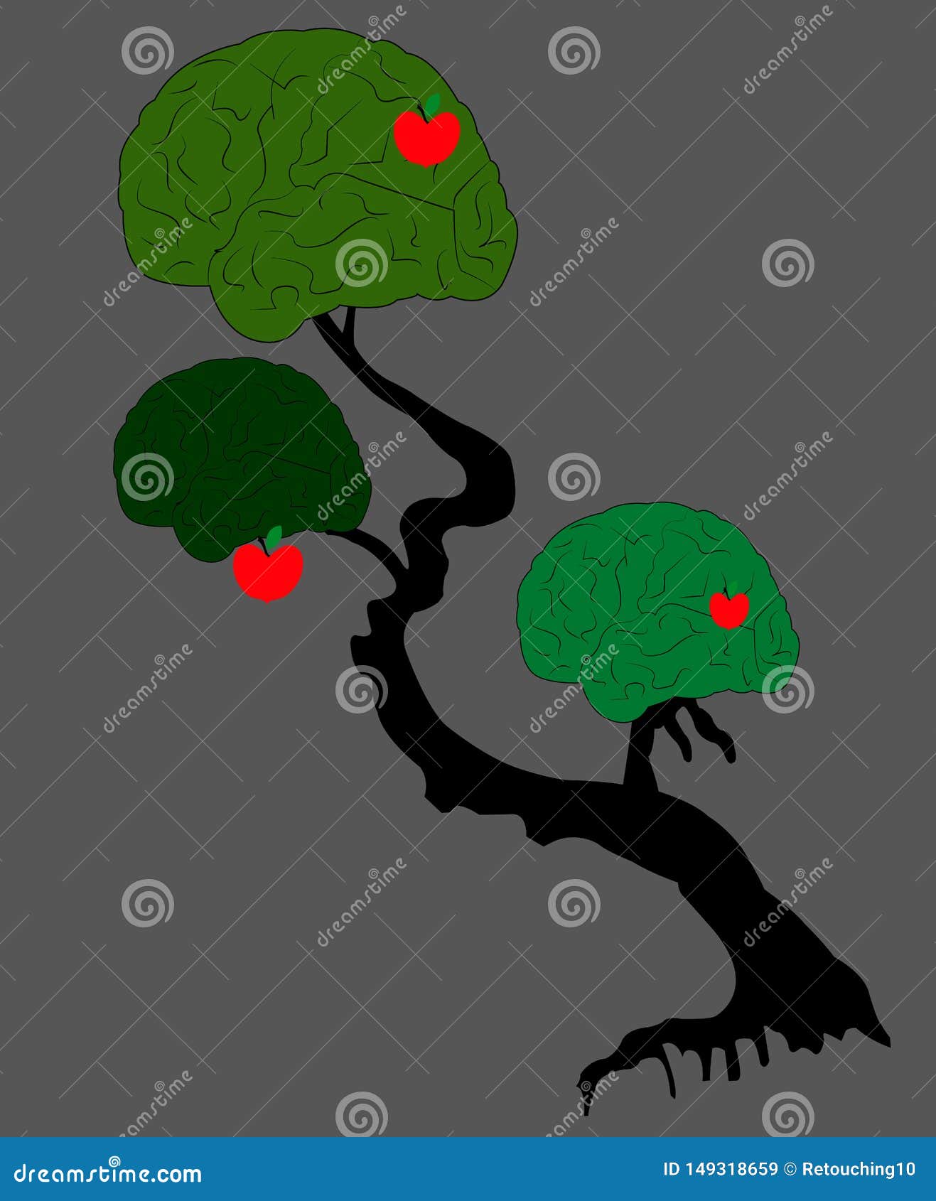 Illustration of a Tree with Brian As Foliage and Apple Fruit Stock ...