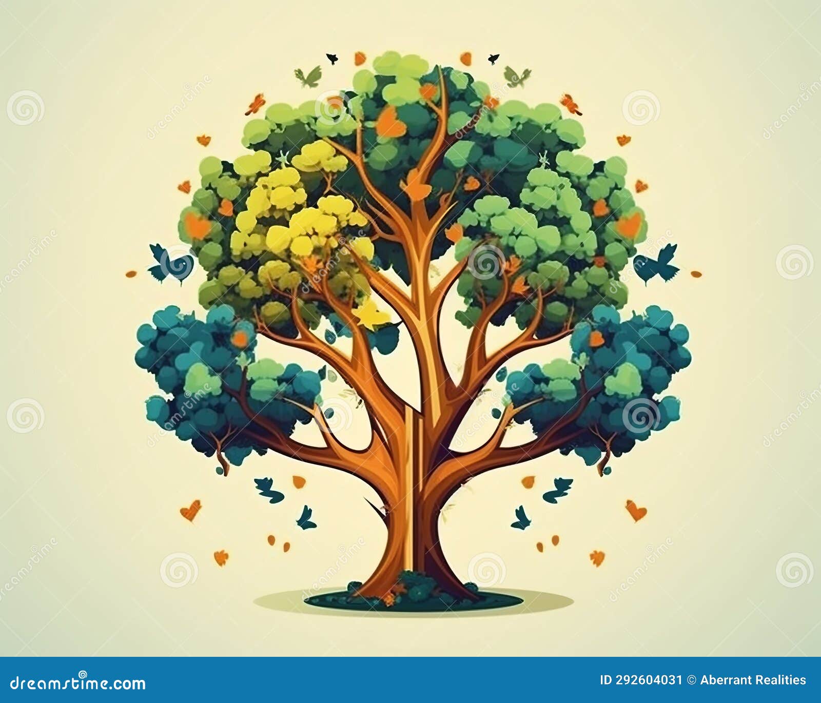 An Illustration of a Tree with Butterflies Flying Around it Stock ...