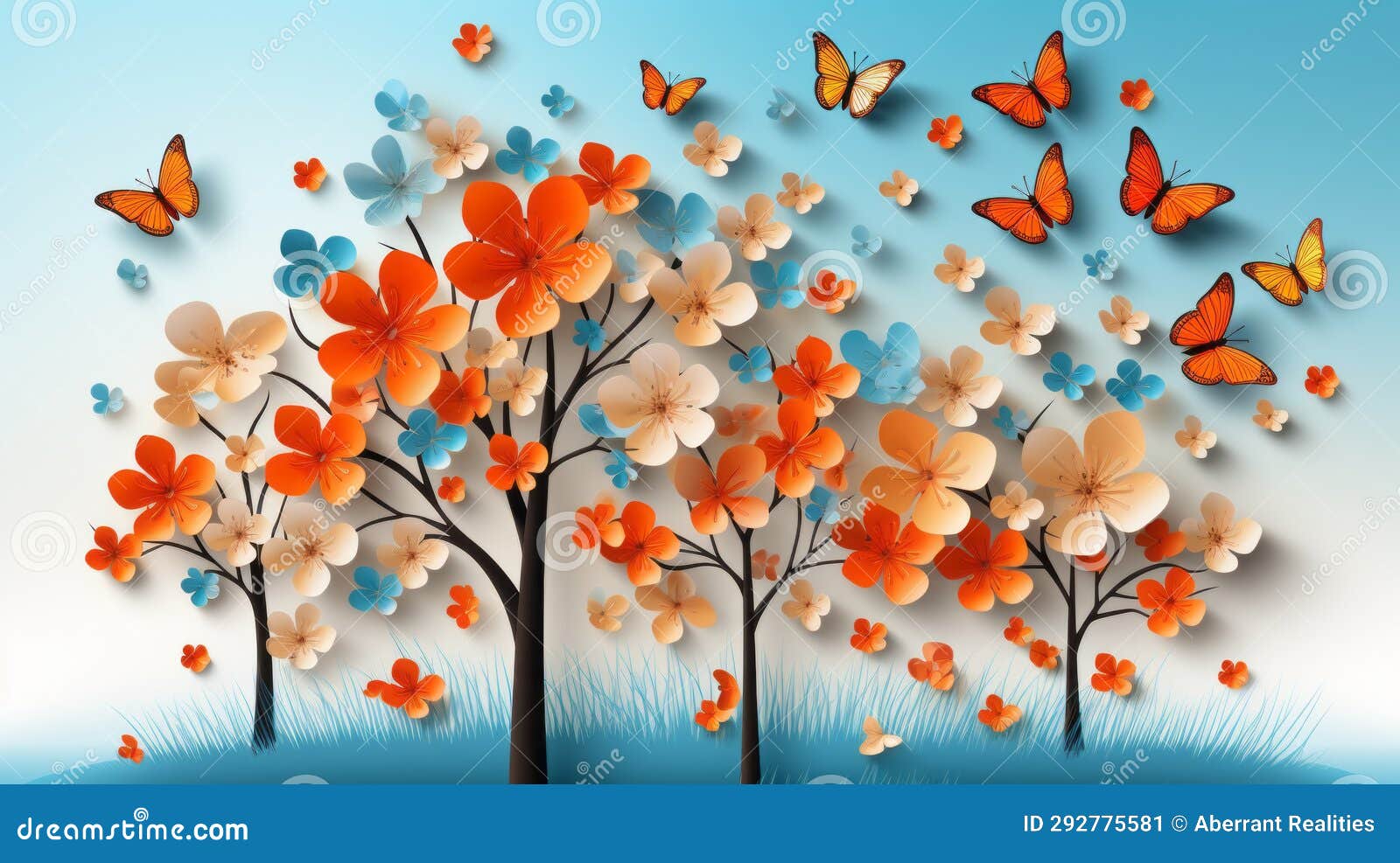 An Illustration of a Tree with Butterflies Flying Around it Stock ...