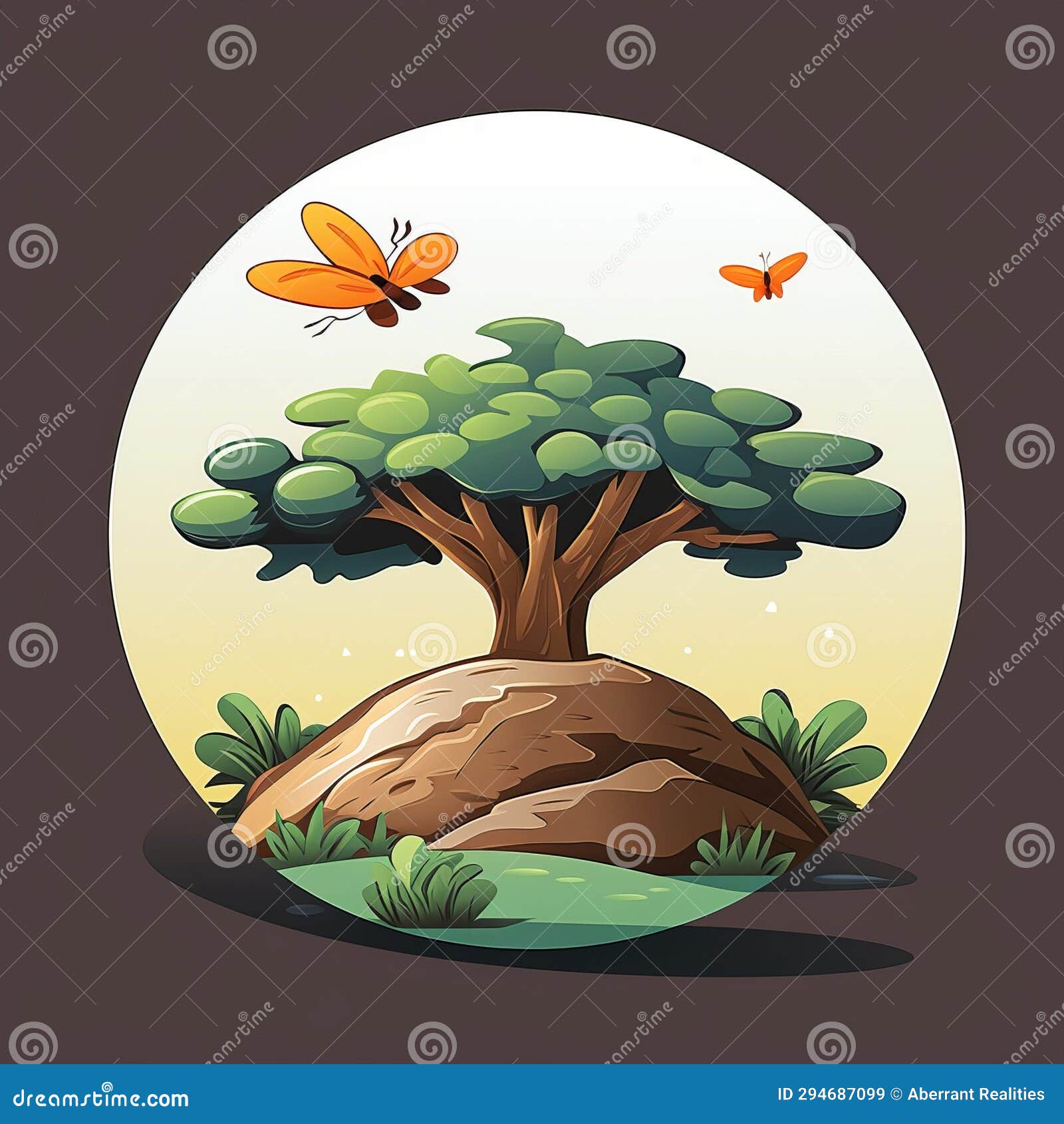 An Illustration of a Tree with Butterflies Flying Over it Stock ...