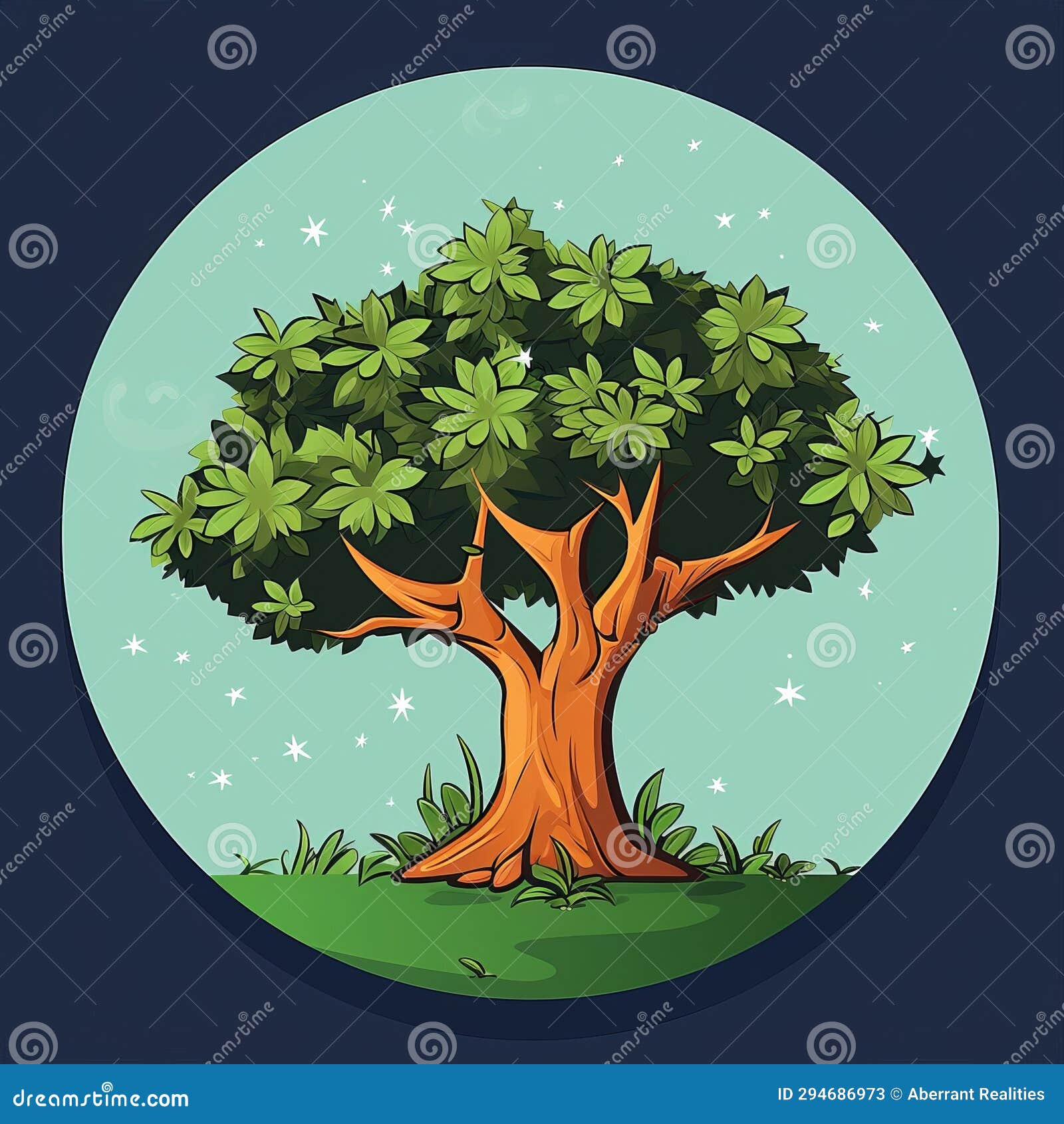An Illustration of a Tree in a Circle Stock Illustration - Illustration ...