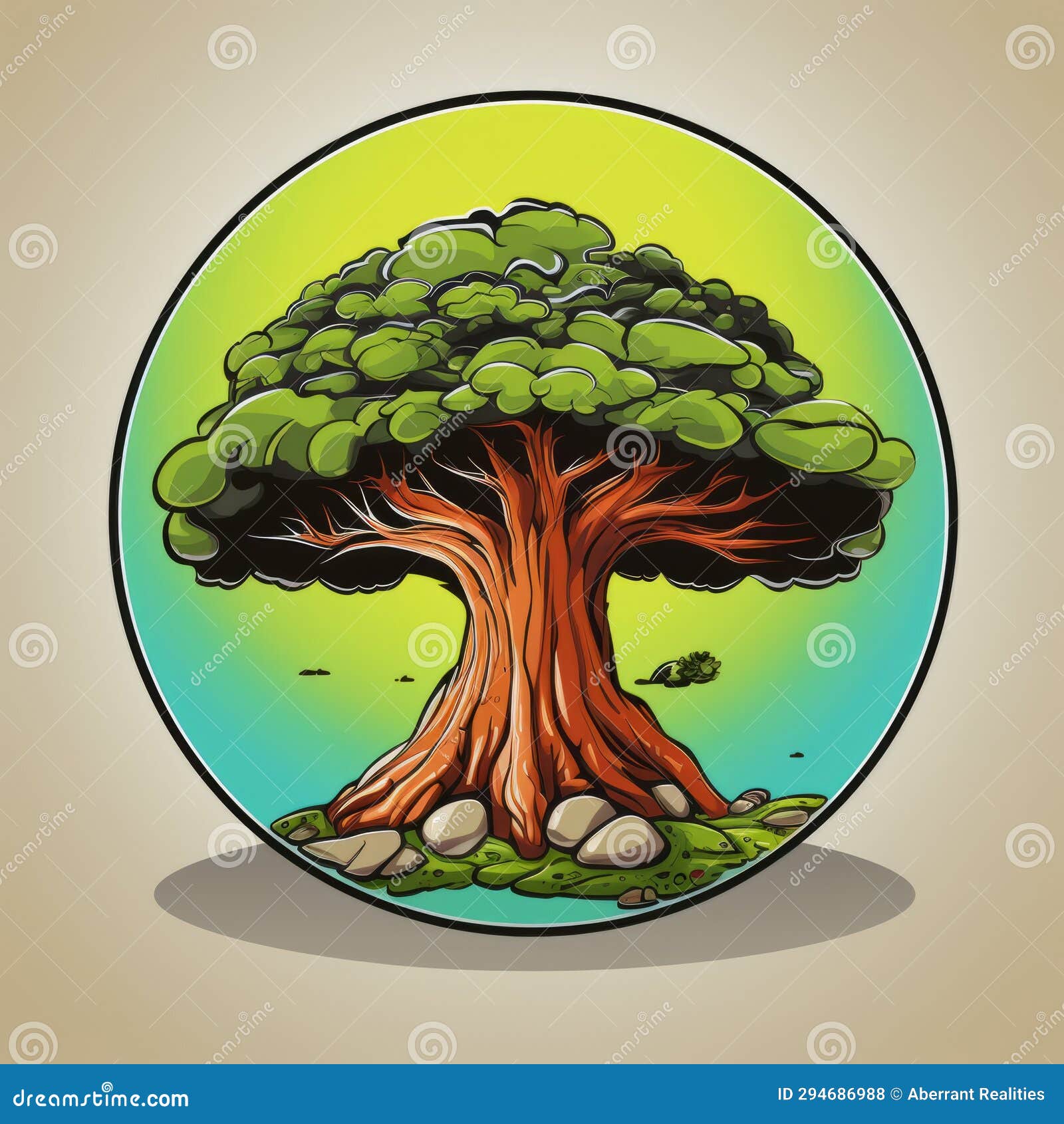 An Illustration of a Tree in a Circle Stock Illustration - Illustration ...