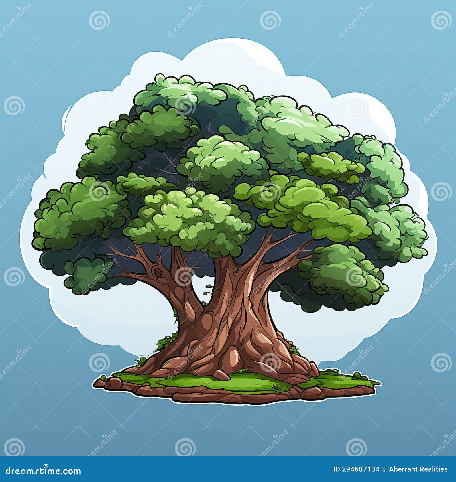 An Illustration of a Tree with Clouds in the Background Stock ...