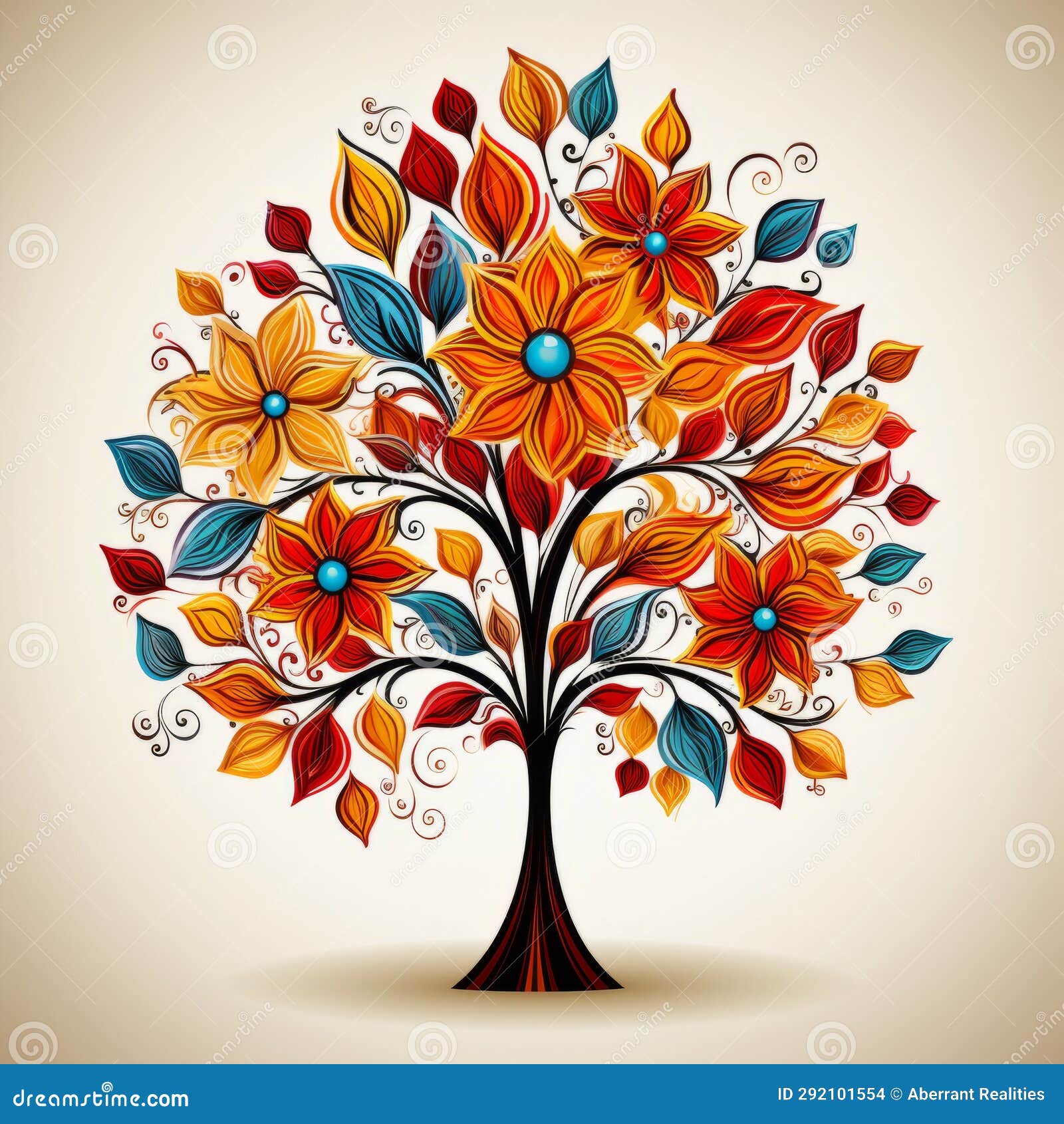 An Illustration of a Tree with Colorful Flowers Stock Illustration ...