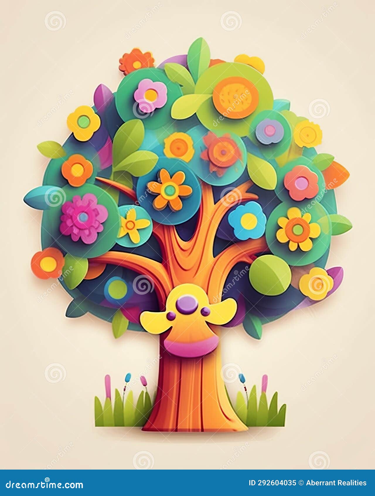 An Illustration of a Tree with Colorful Flowers Stock Illustration ...