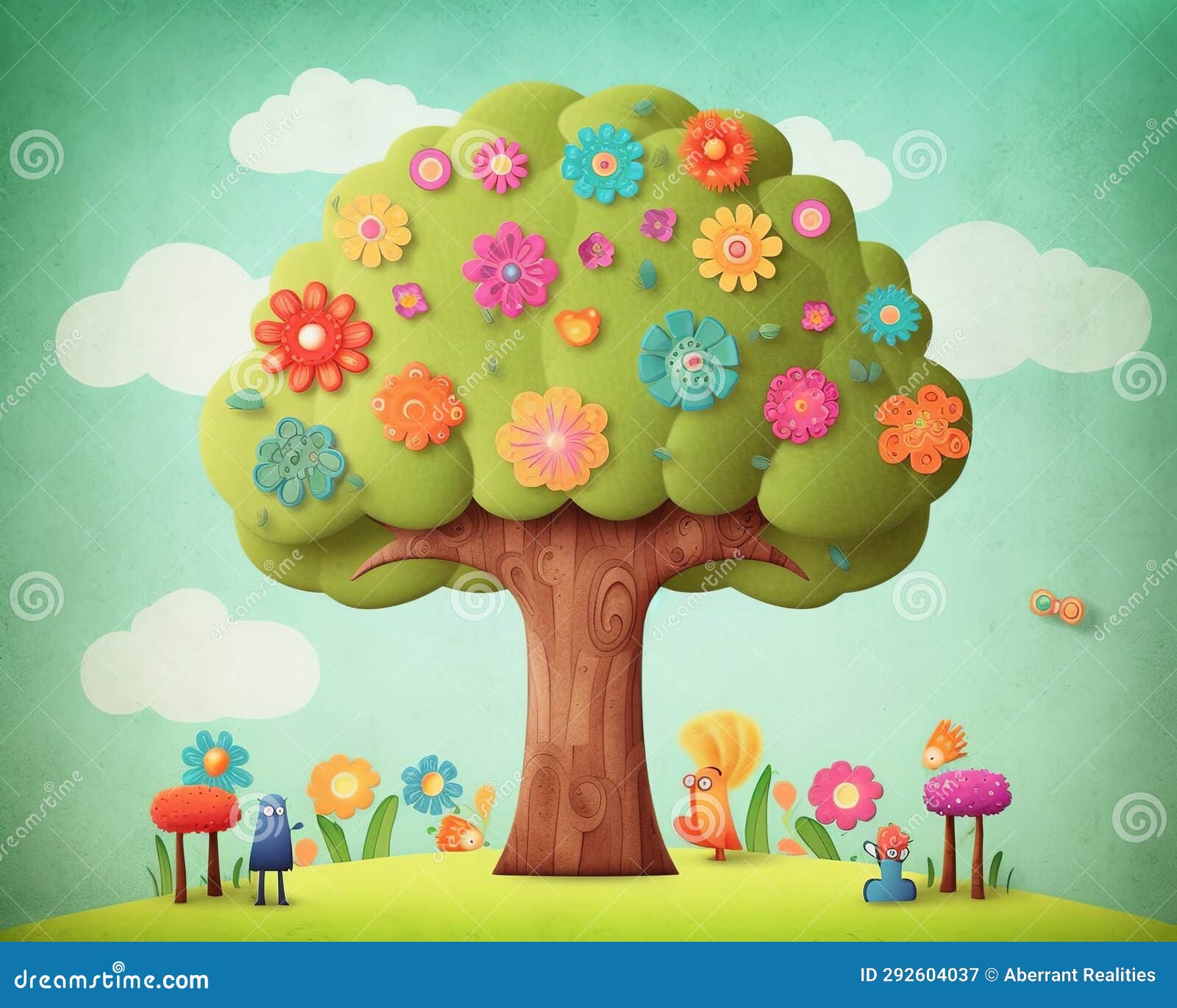 An Illustration of a Tree with Colorful Flowers Stock Illustration ...