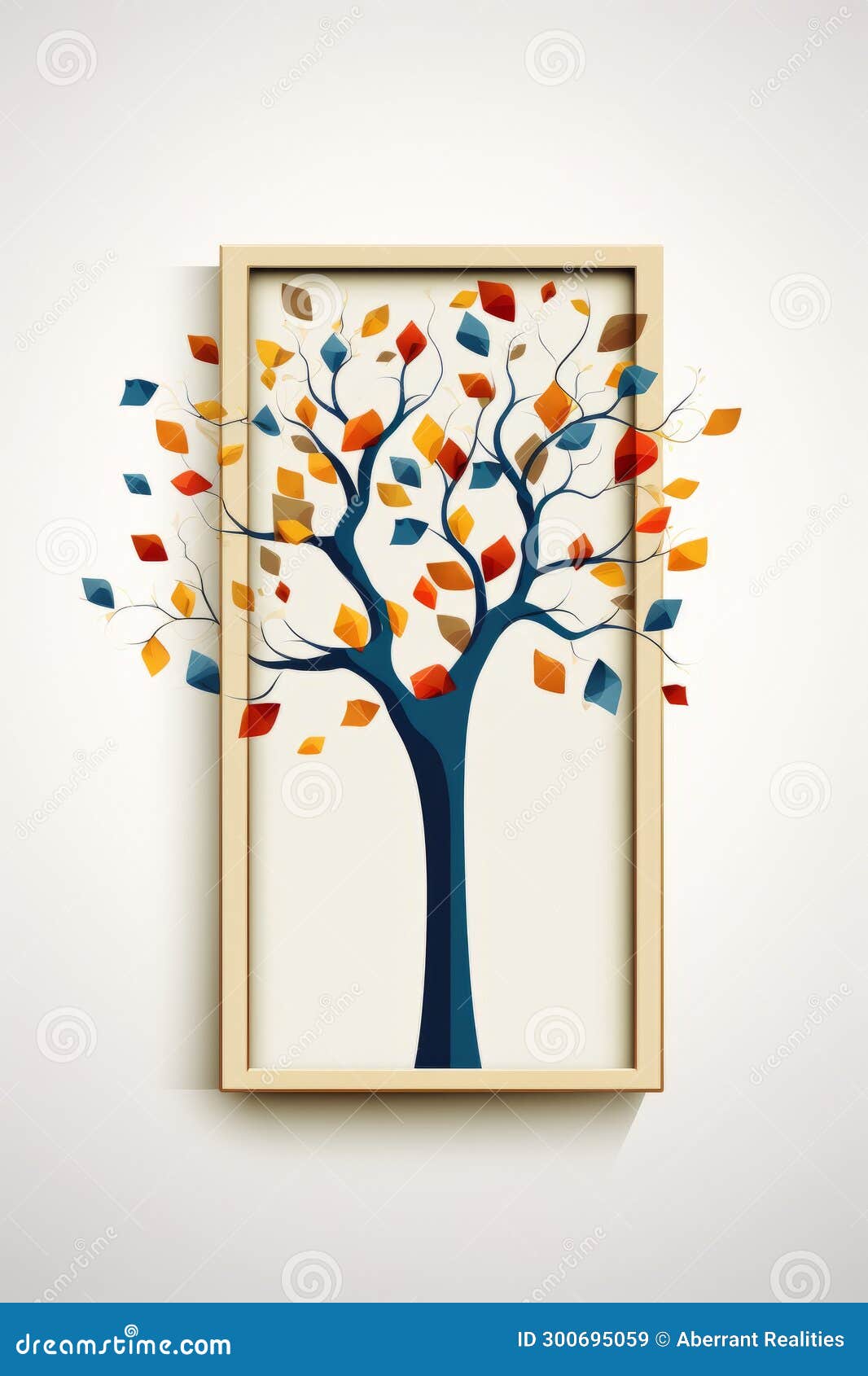 An Illustration of a Tree with Colorful Leaves in a Wooden Frame Stock ...