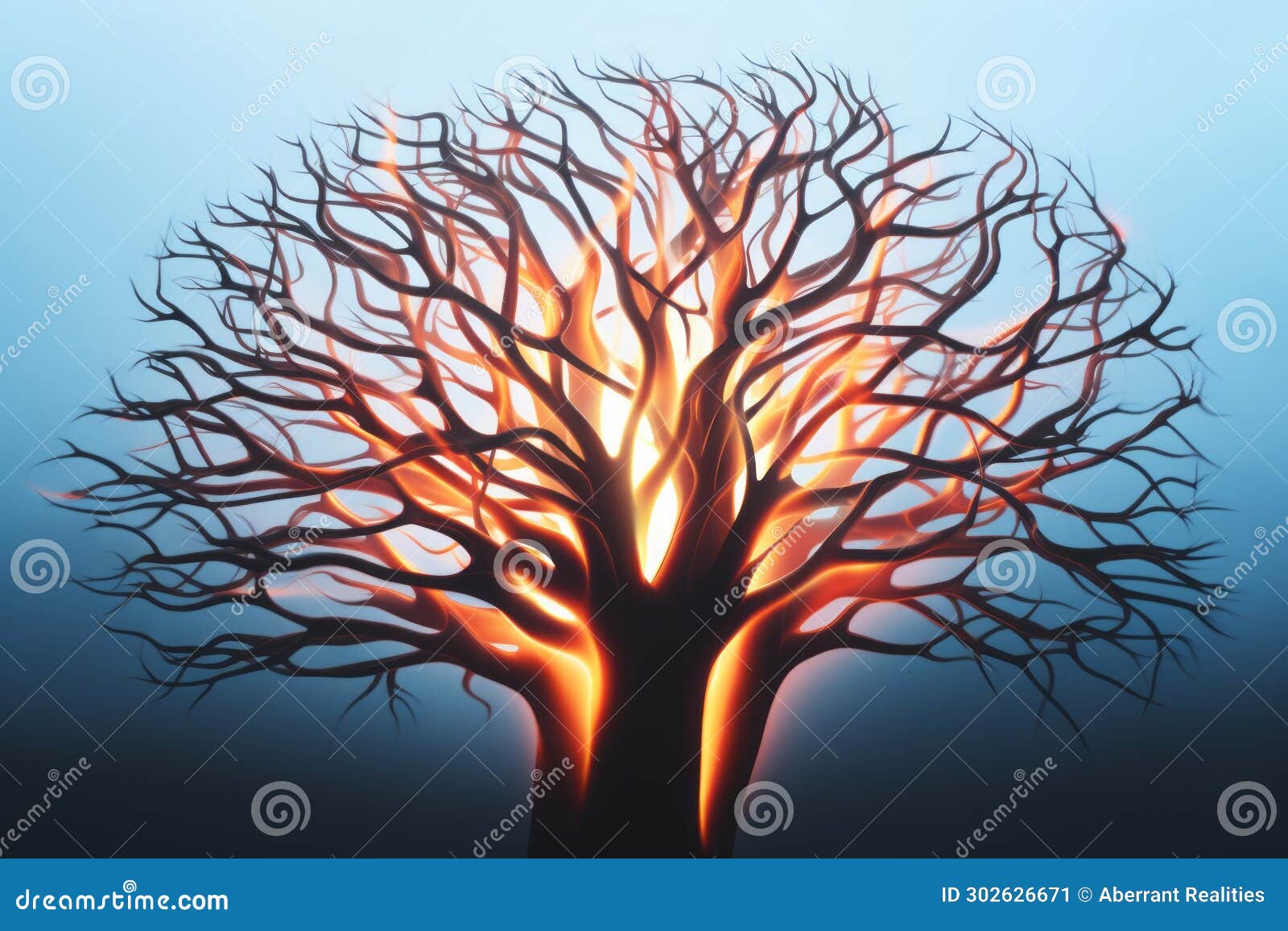 An Illustration of a Tree with Flames Coming Out of it Stock ...