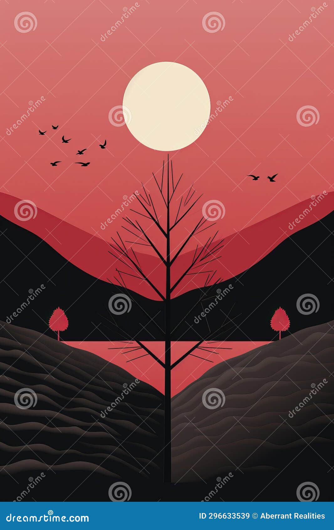 An Illustration of a Tree in Front of a Sunset Stock Illustration ...