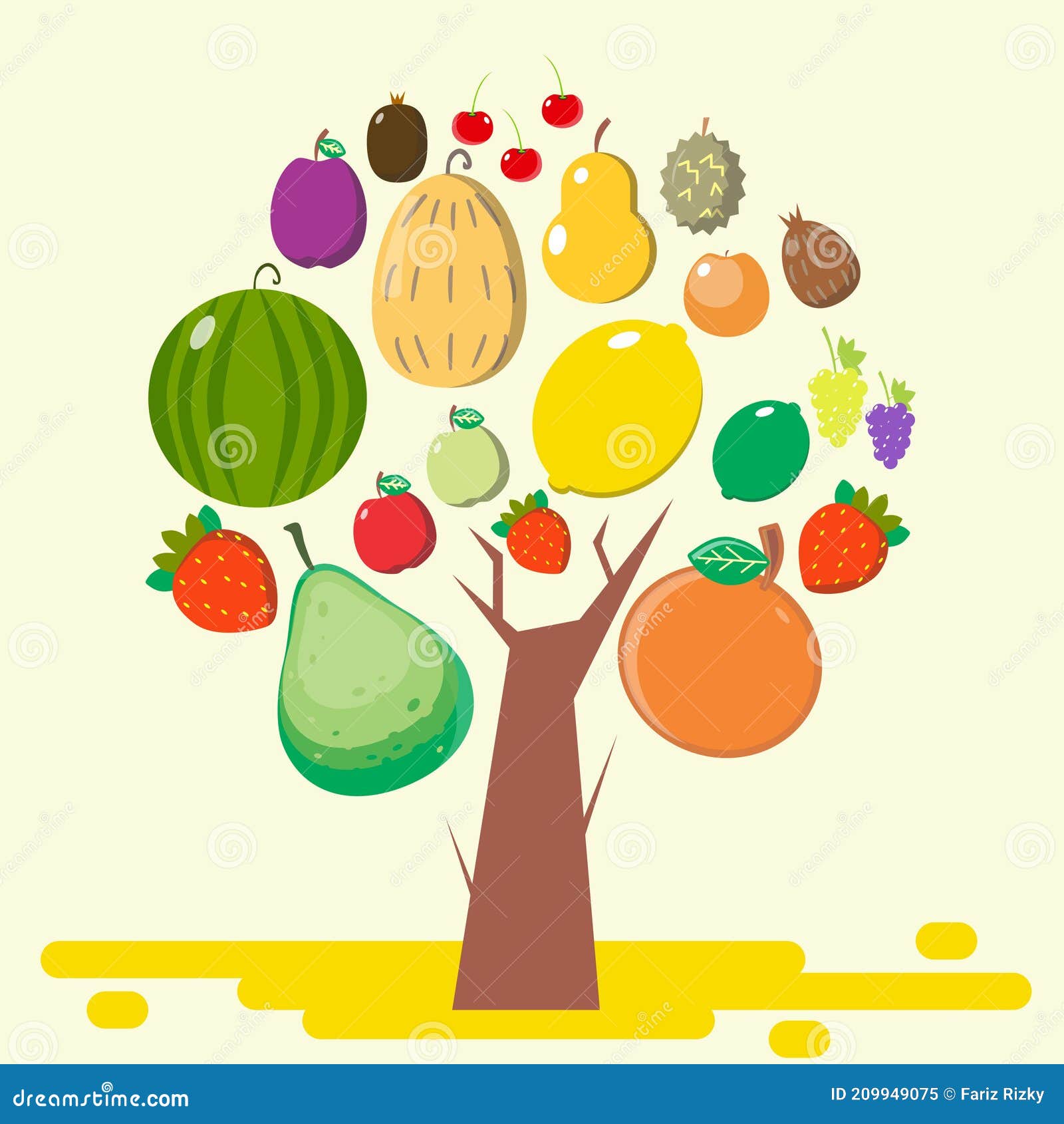 Illustration of a Tree Fruits Stock Illustration - Illustration of kiwi ...