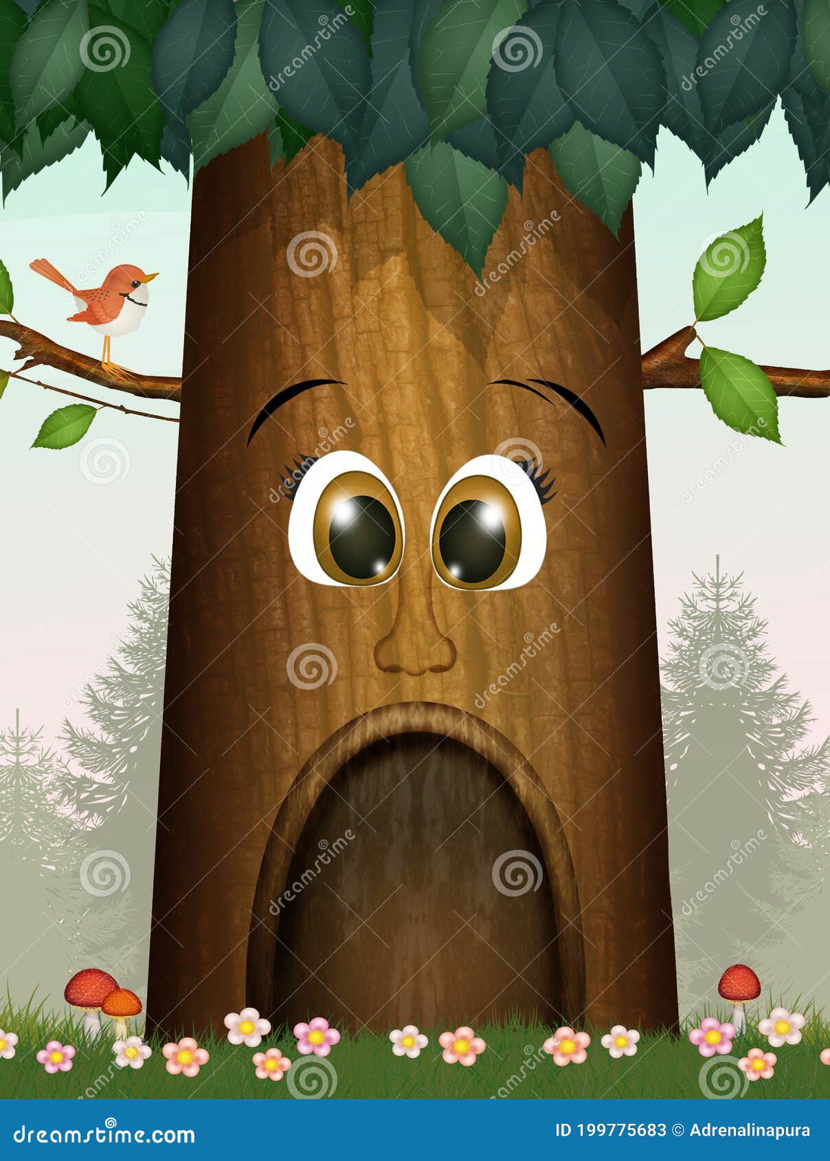 Illustration of Tree with Funny Face in the Wood Stock Illustration ...