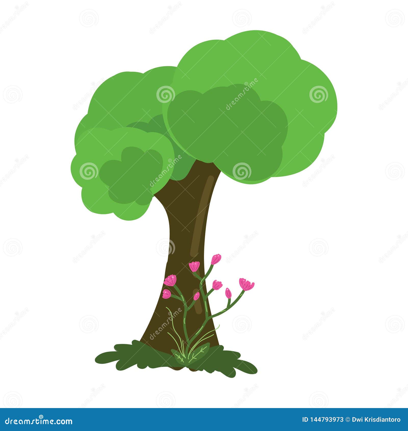 Illustration of a Tree with Grass and Flowers Beneath it Stock Vector ...