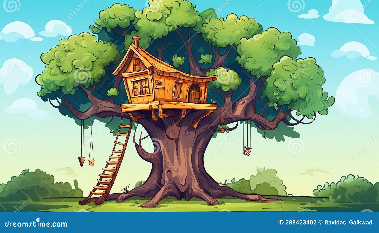An Illustration of Tree House on a Tree in the Forest AI Generated ...