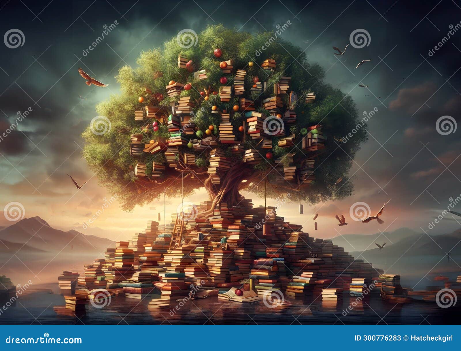 Illustration of a Tree Made Out of Books Stock Image - Image of ...