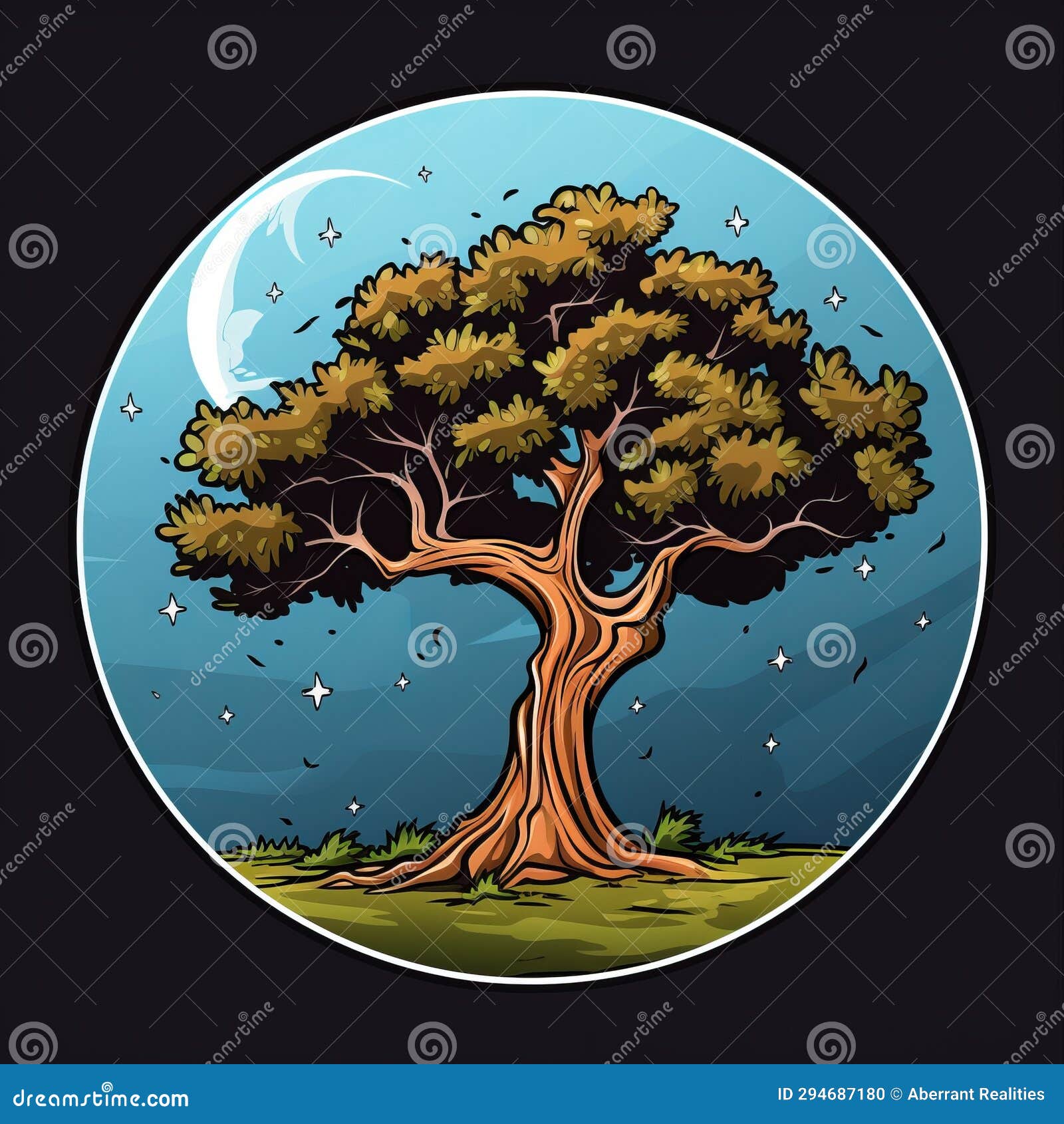 An Illustration of a Tree with the Moon in the Background Stock ...