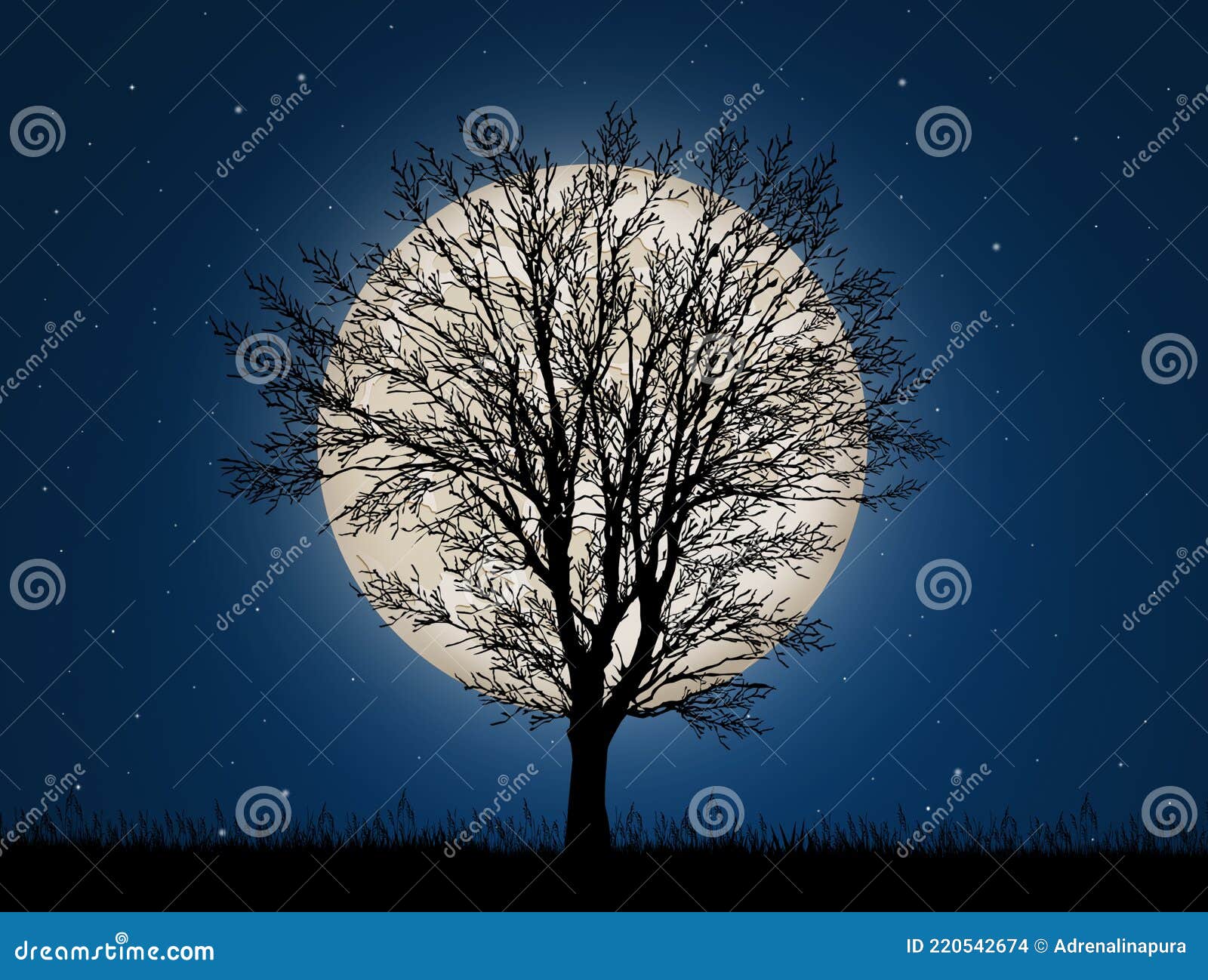 Illustration of Tree in the Moonlight Stock Illustration - Illustration ...