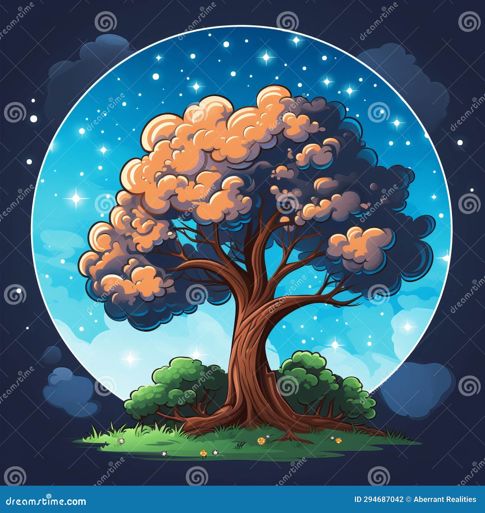 An Illustration of a Tree in the Night Sky Stock Illustration ...