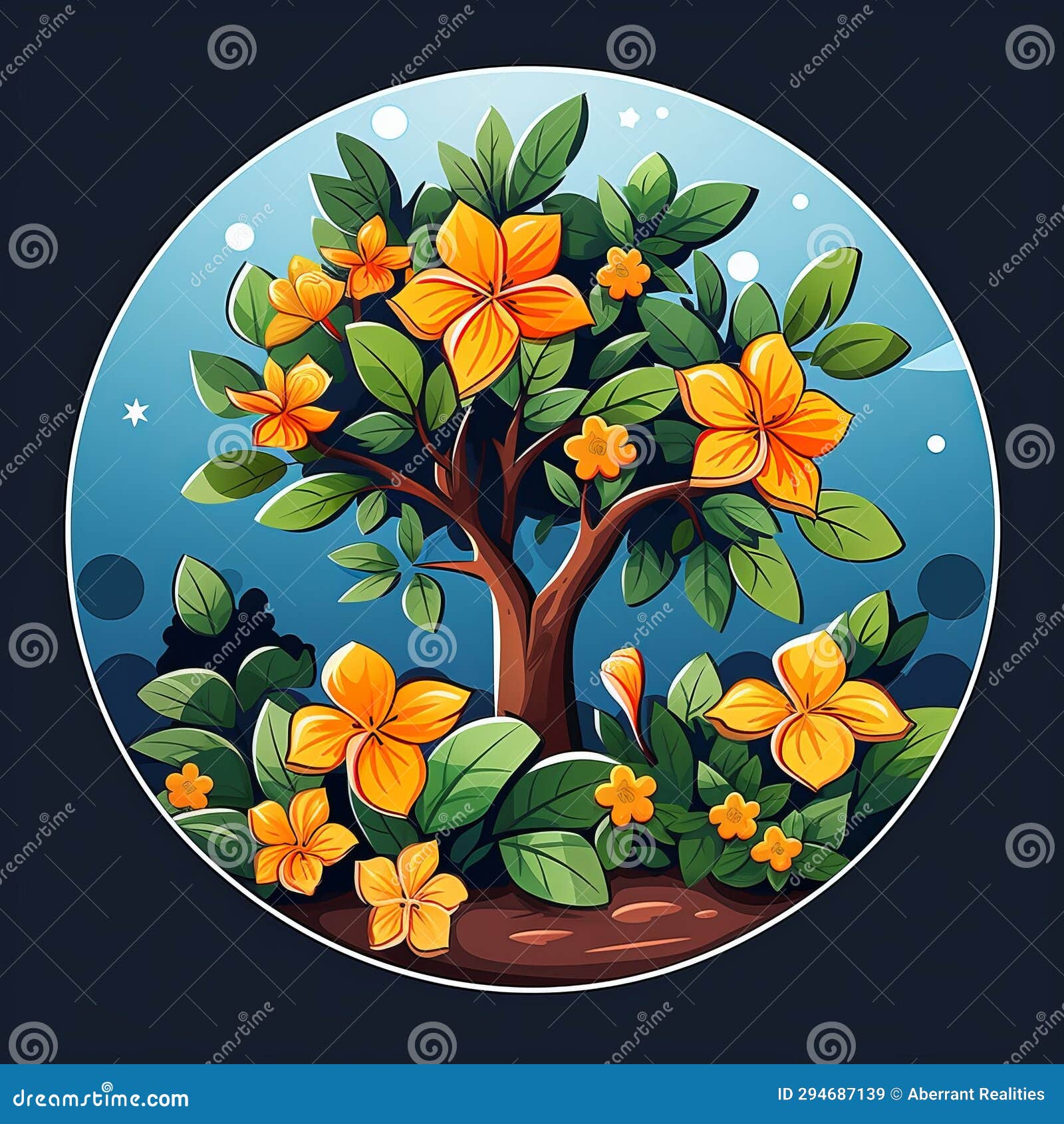 An Illustration of a Tree with Orange Flowers Stock Illustration ...