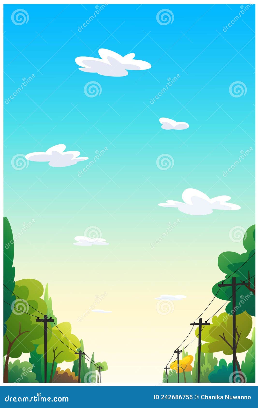 Illustration of a Tree Path Beautiful Sky Stock Vector - Illustration ...