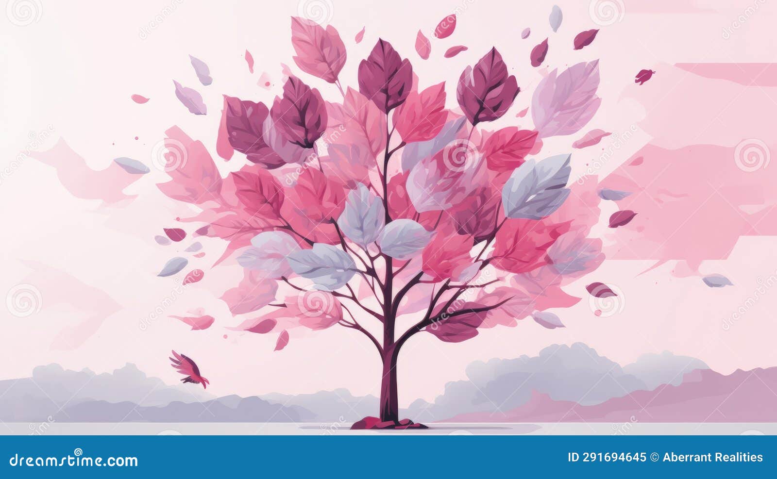 An Illustration of a Tree with Pink Leaves Stock Illustration ...