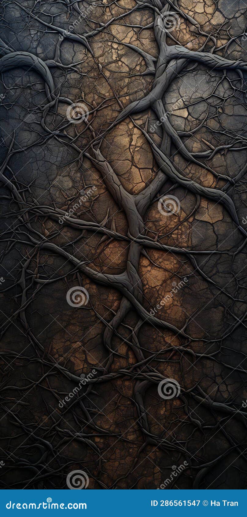 Illustration of Tree Roots in a Dark Landscape Background Stock ...