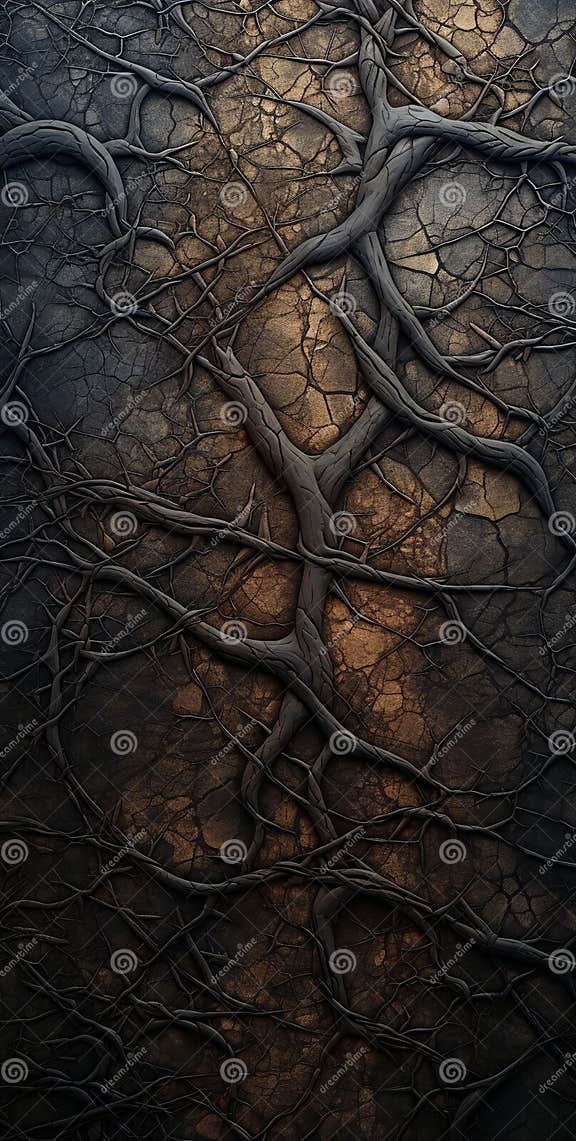 Illustration of Tree Roots in a Dark Landscape Background Stock ...
