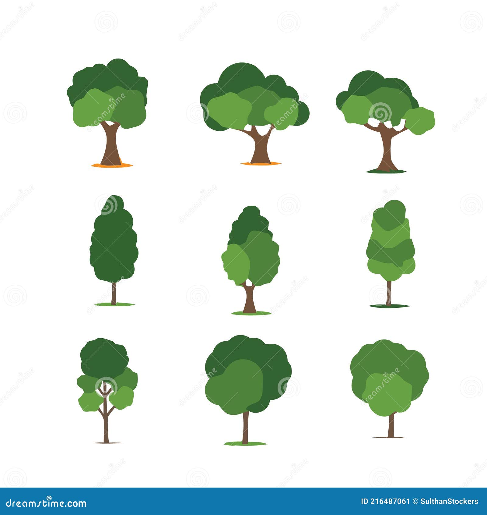 Illustration of a Tree Shape with a Flat Design Style in Set Stock ...