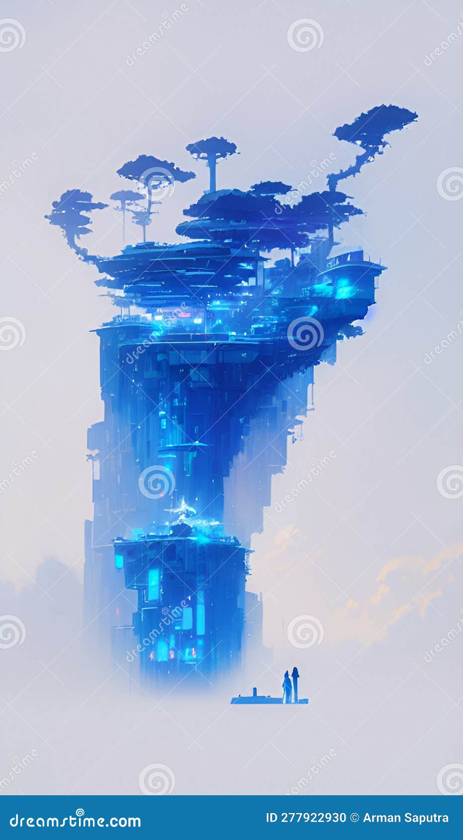 Illustration of a Tree Shaped City in the Future Stock Illustration ...