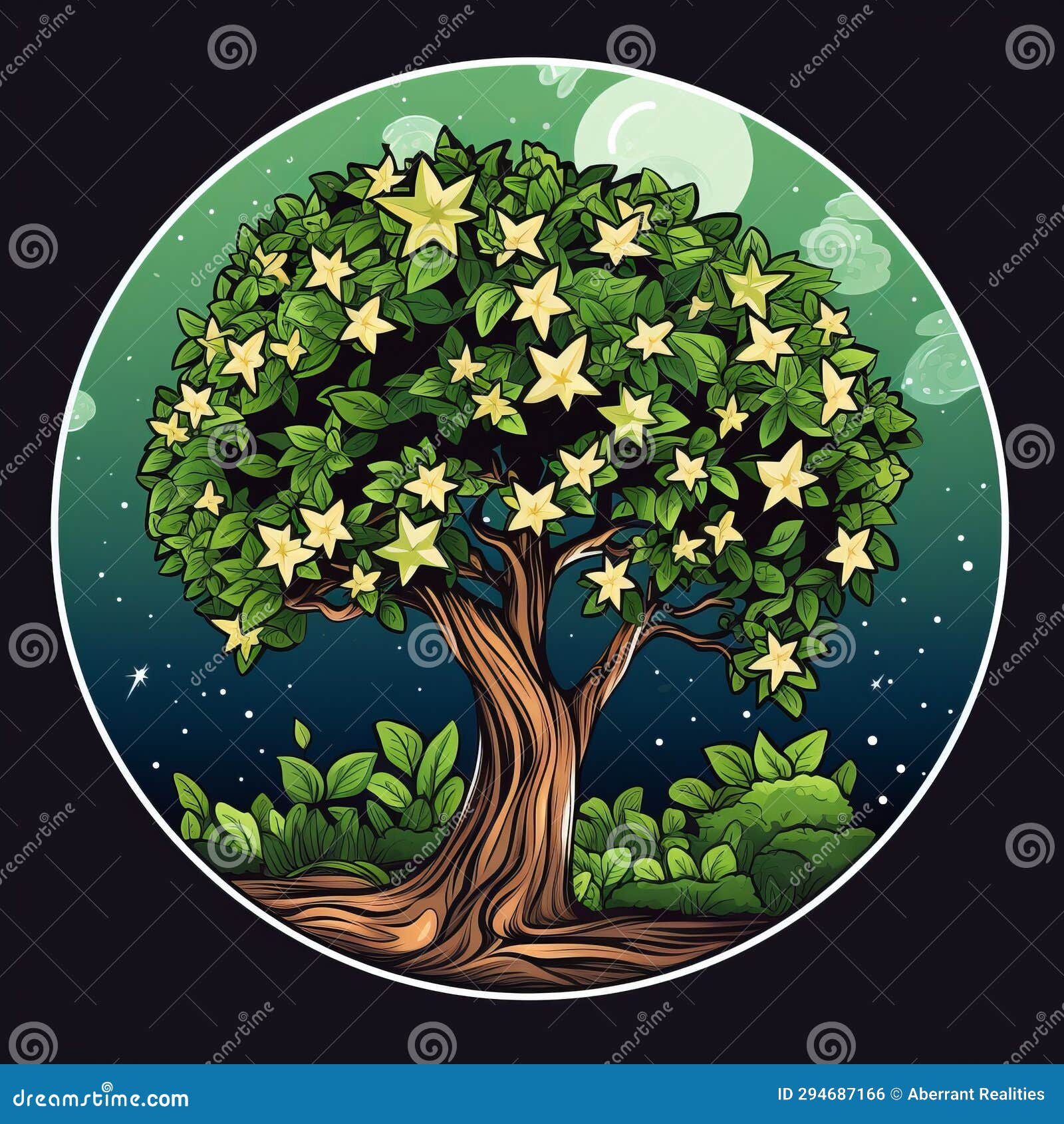 An Illustration of a Tree with Stars on it Stock Illustration ...