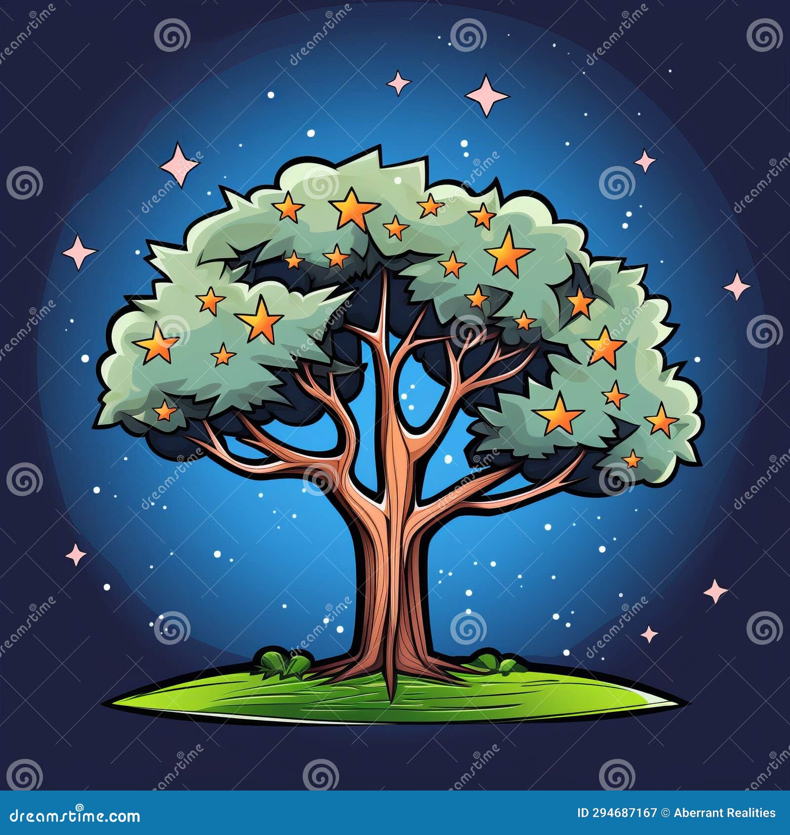 An Illustration of a Tree with Stars on it Stock Illustration ...