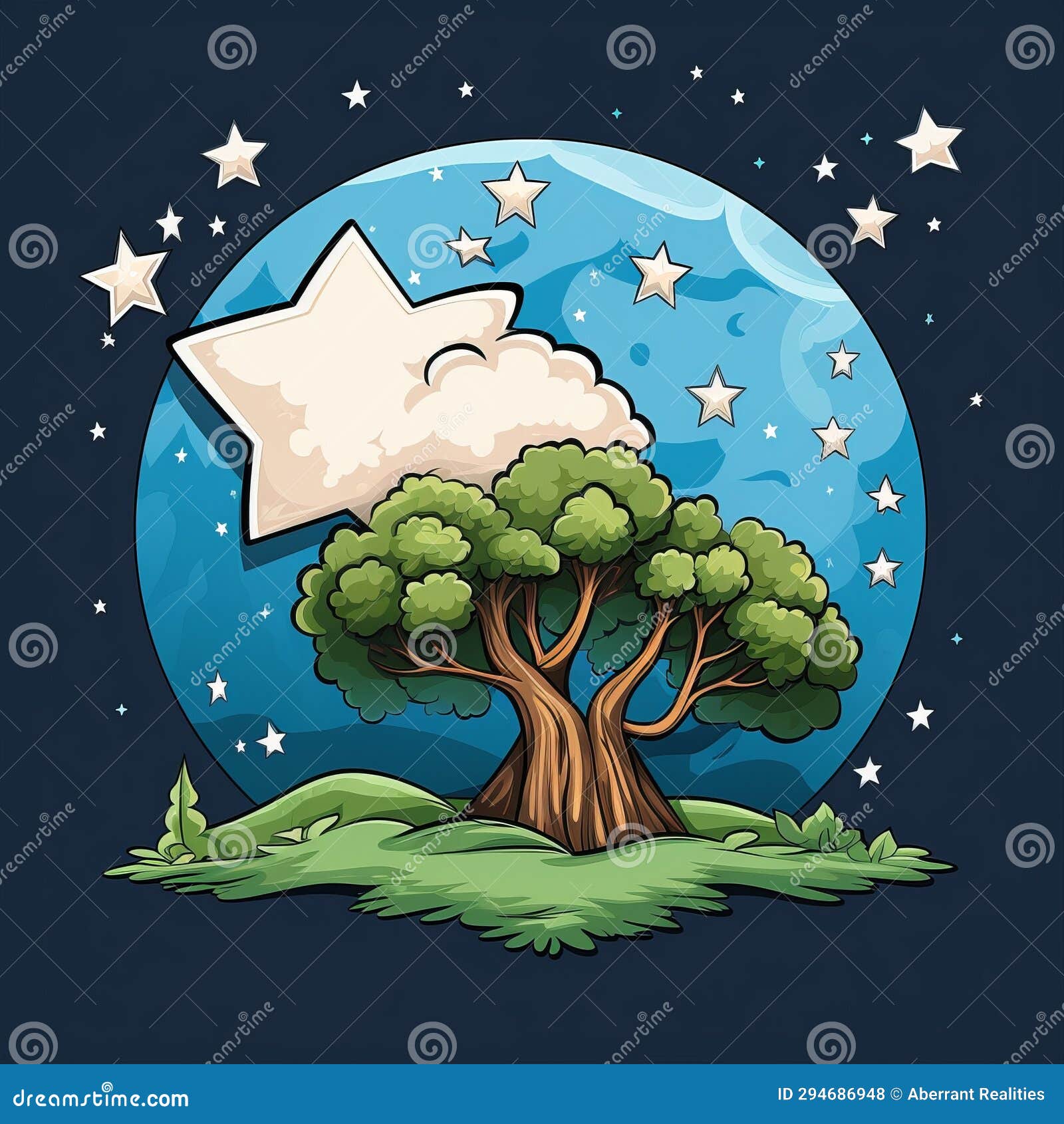 An Illustration of a Tree and Stars in the Sky Stock Illustration ...