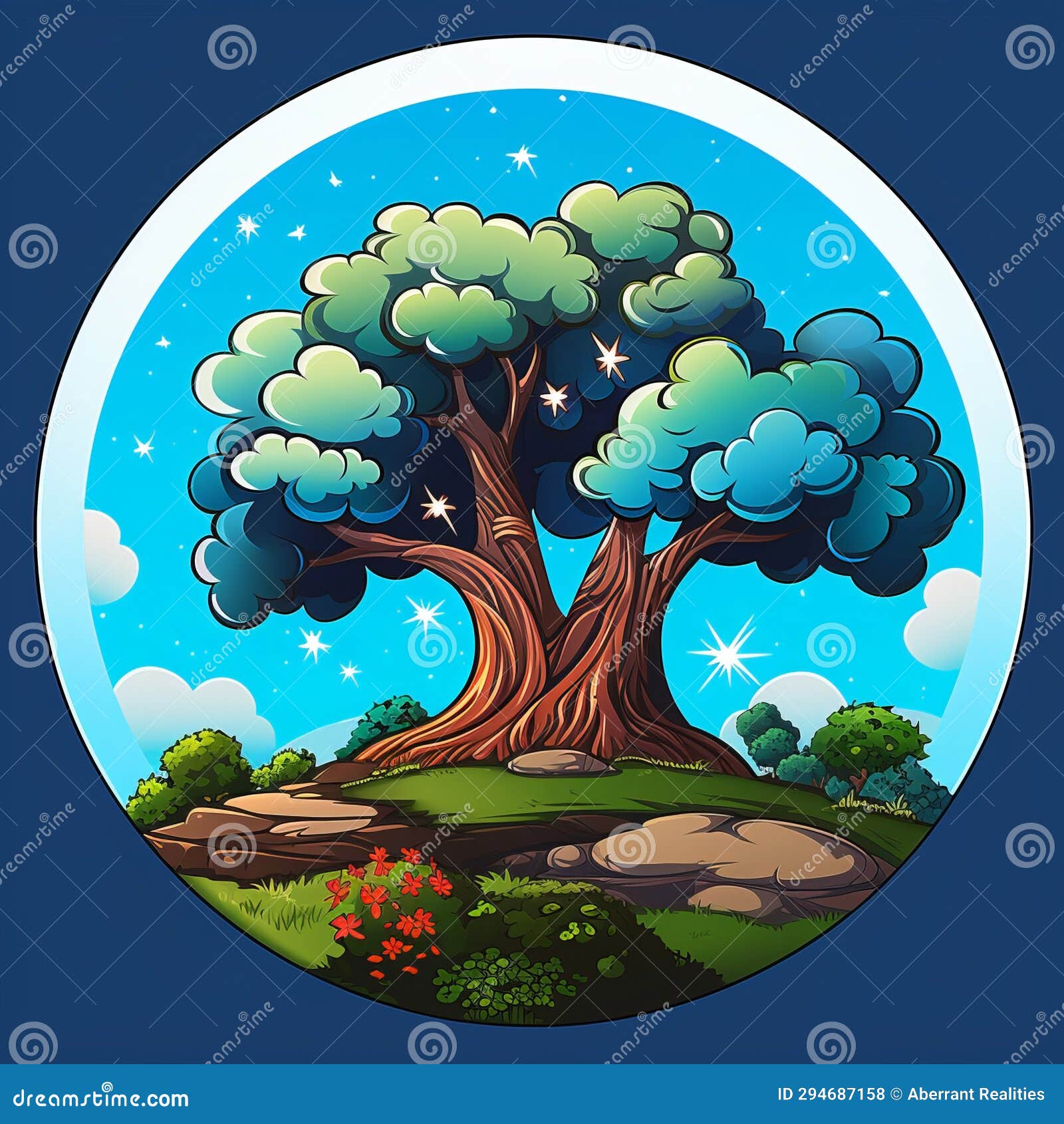 An Illustration of a Tree with Stars in the Sky Stock Illustration ...