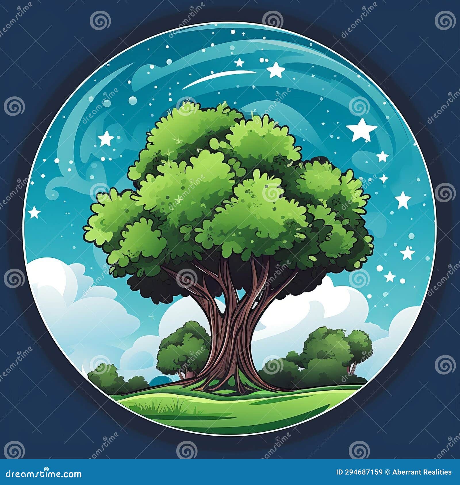 An Illustration of a Tree with Stars in the Sky Stock Illustration ...