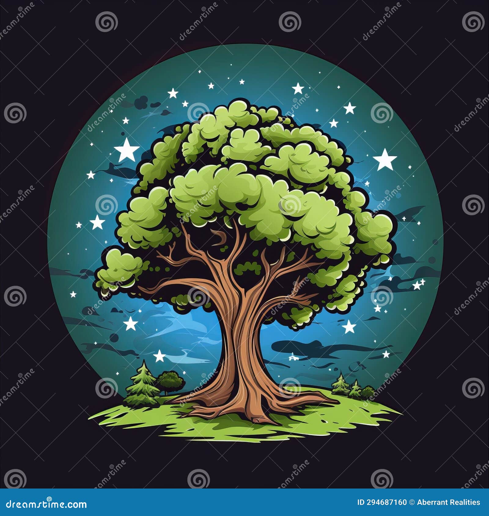 An Illustration of a Tree with Stars in the Sky Stock Illustration ...