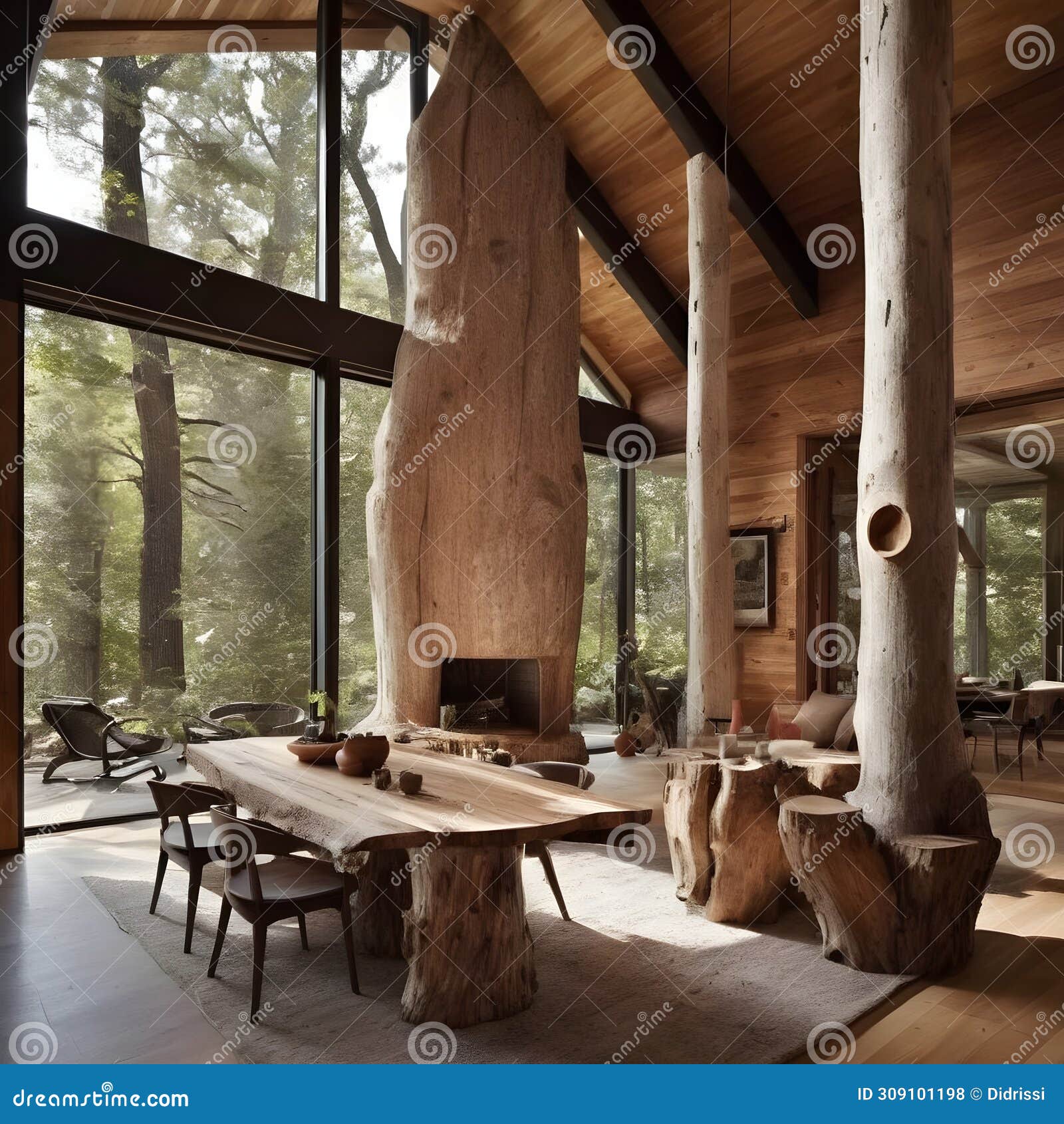 Illustration of a Tree-trunk Columns in a Modern House Stock ...