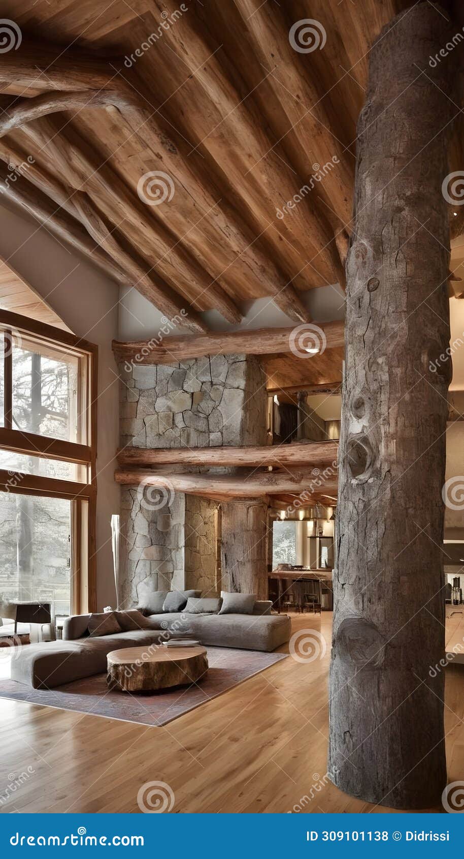 Illustration of a Tree-trunk Columns in a Modern House Stock ...