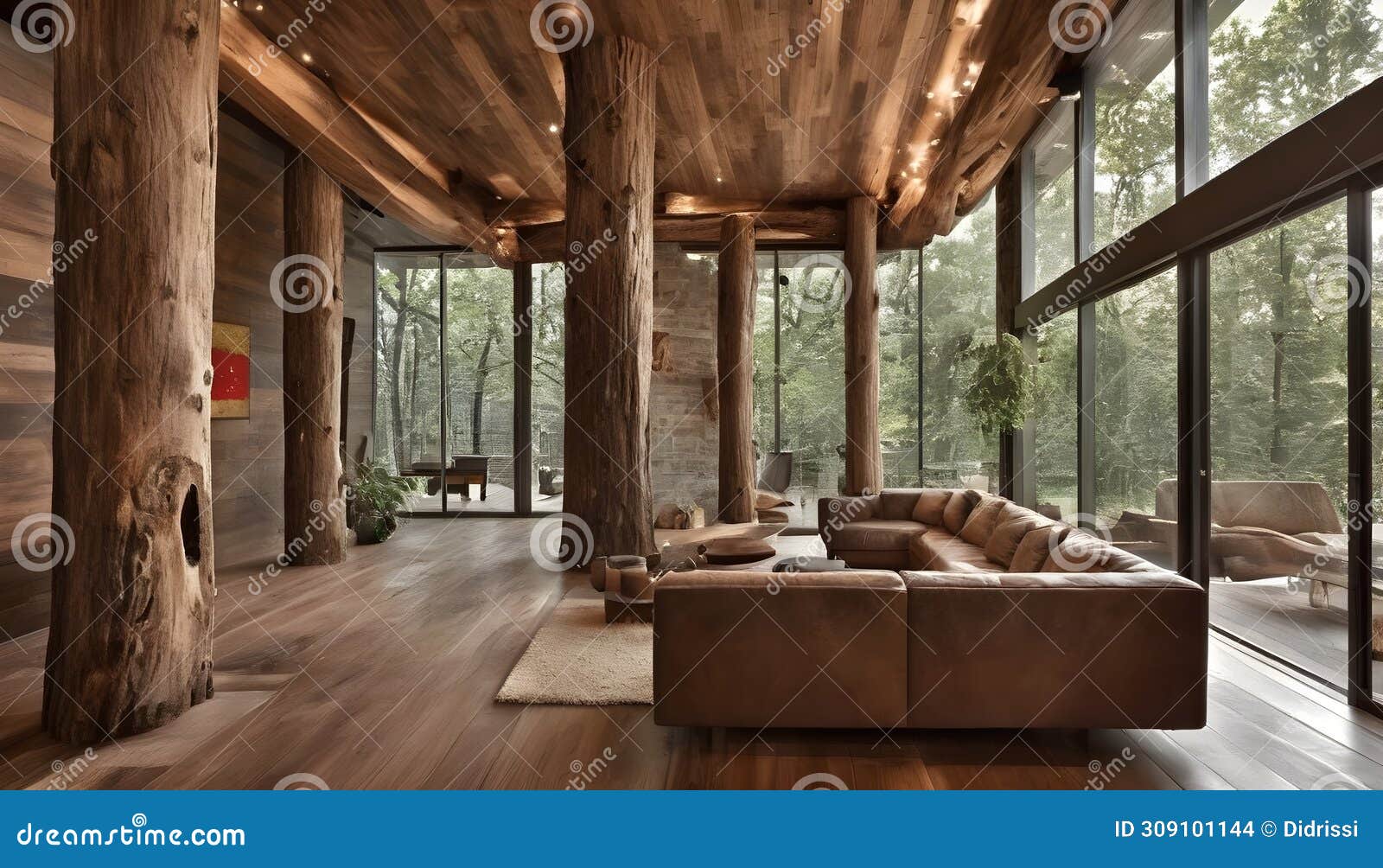 Illustration of a Tree-trunk Columns in a Modern House Stock ...