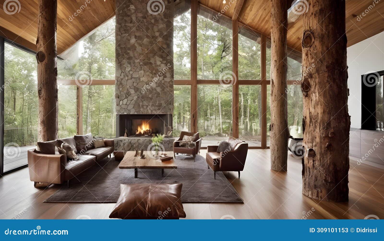 Illustration of a Tree-trunk Columns in a Modern House Stock ...