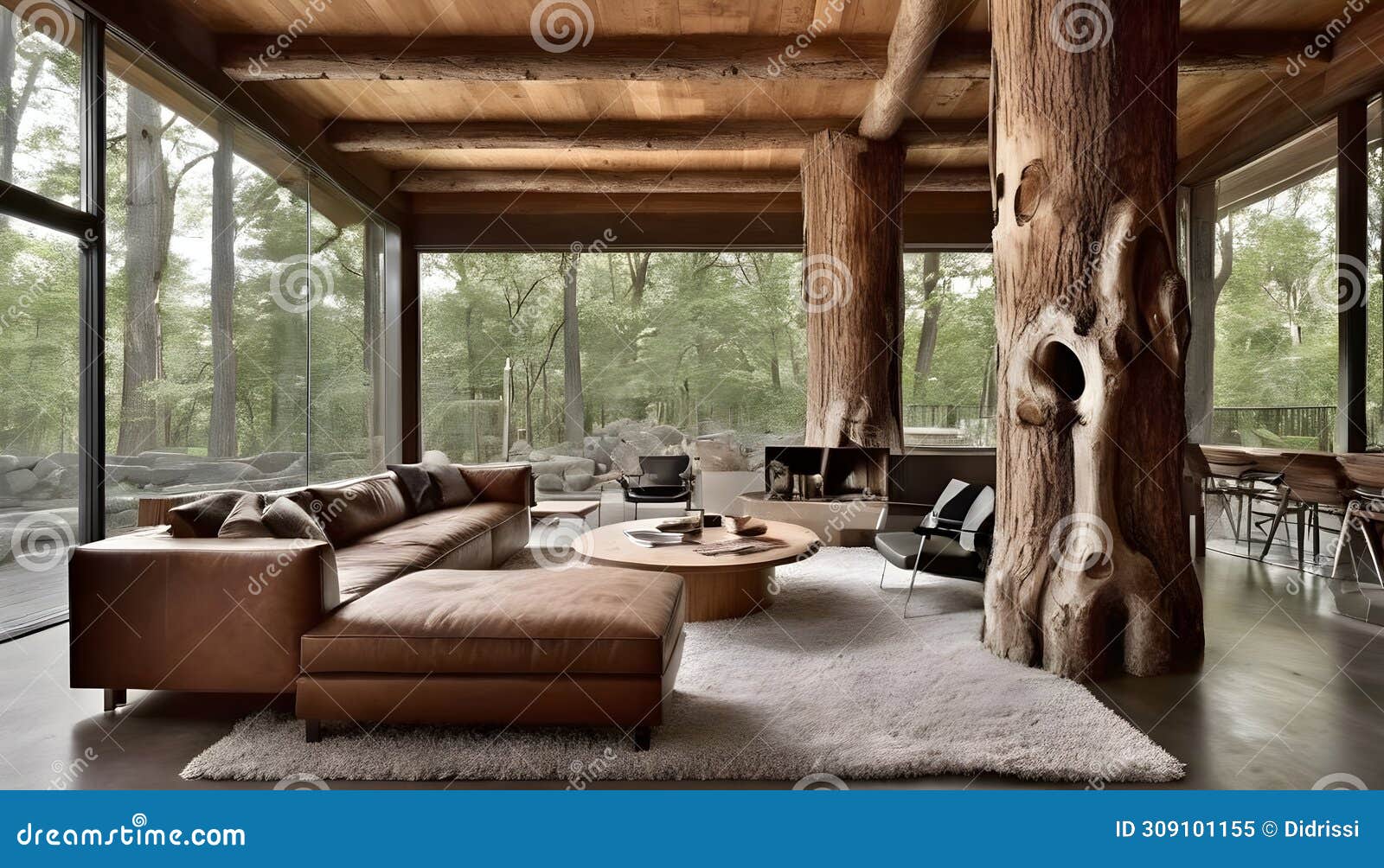 Illustration of a Tree-trunk Columns in a Modern House Stock ...