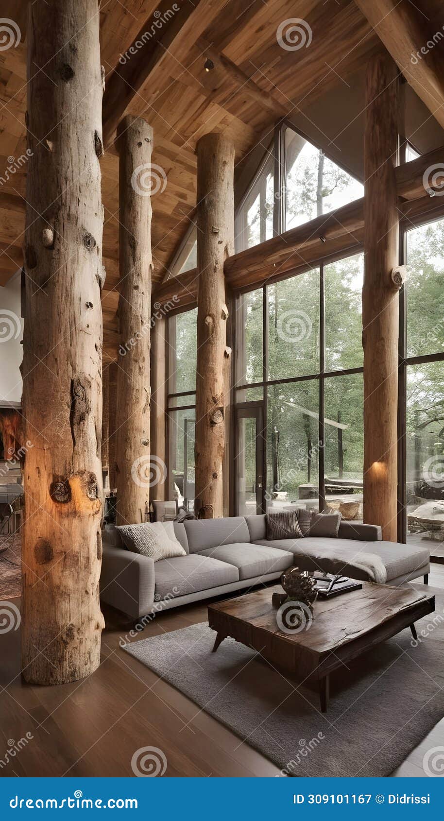 Illustration of a Tree-trunk Columns in a Modern House Stock ...