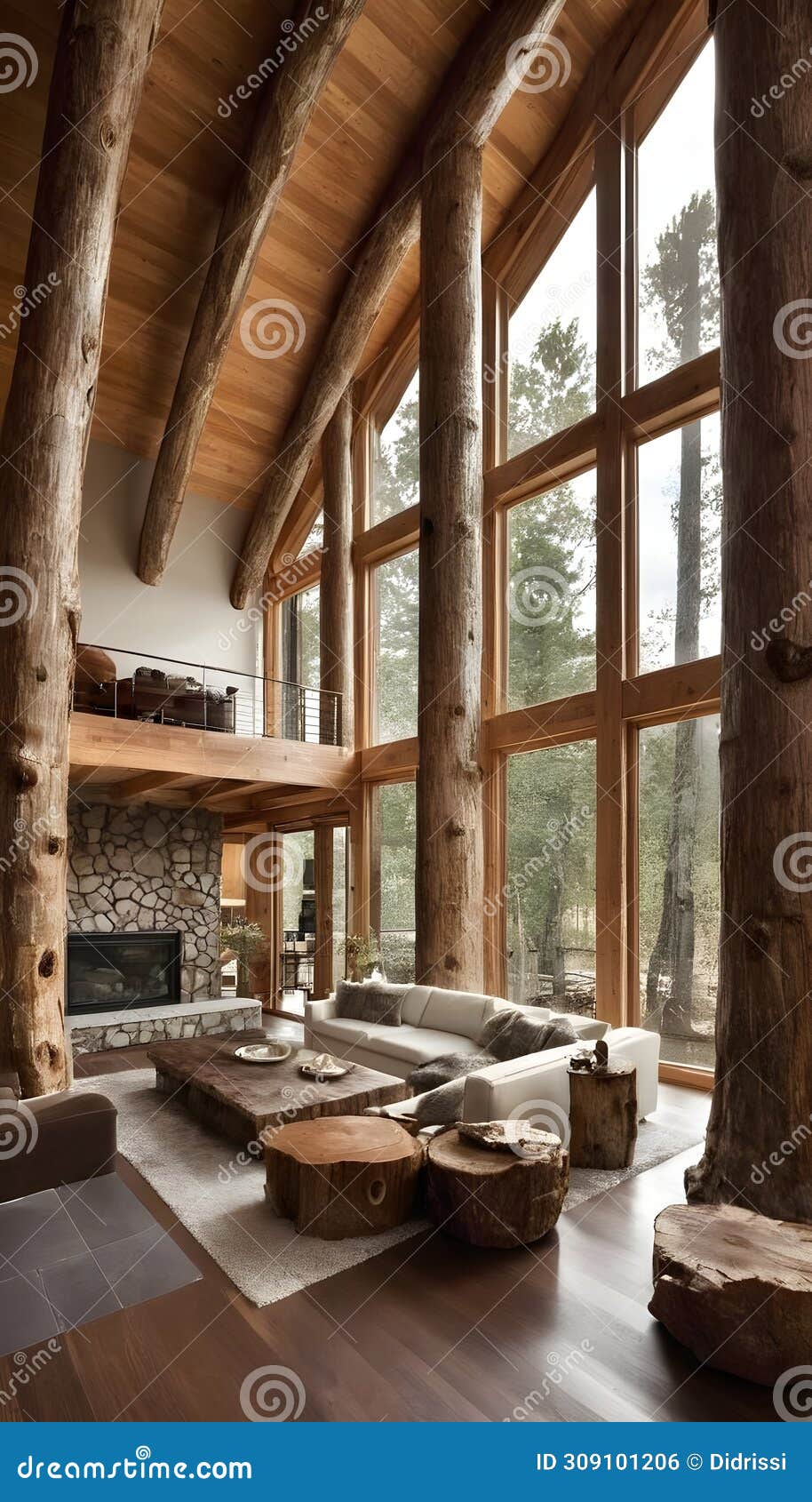 Illustration of a Tree-trunk Columns in a Modern House Stock ...