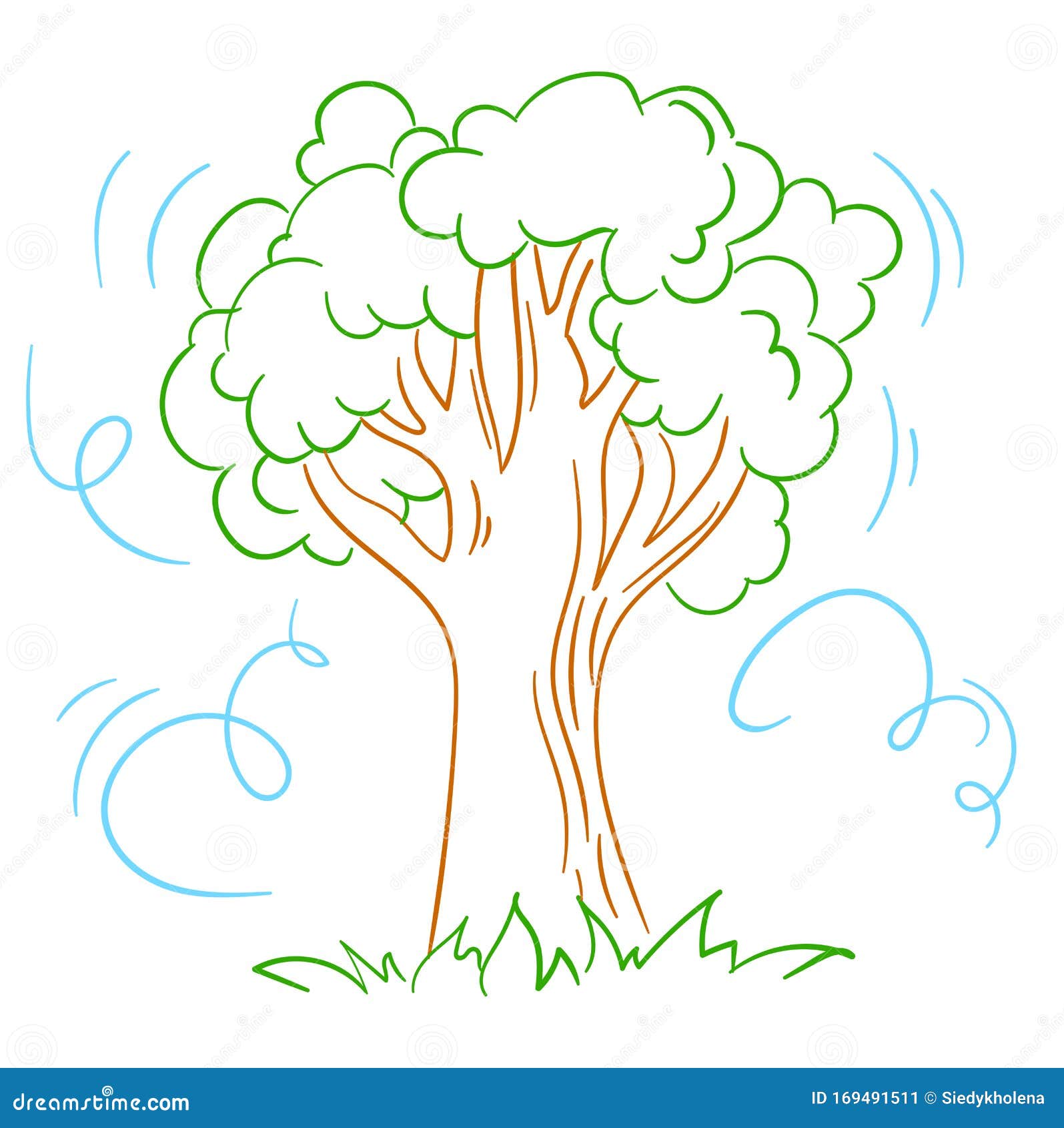 Tree in the wind linear stock illustration. Illustration of awakening ...