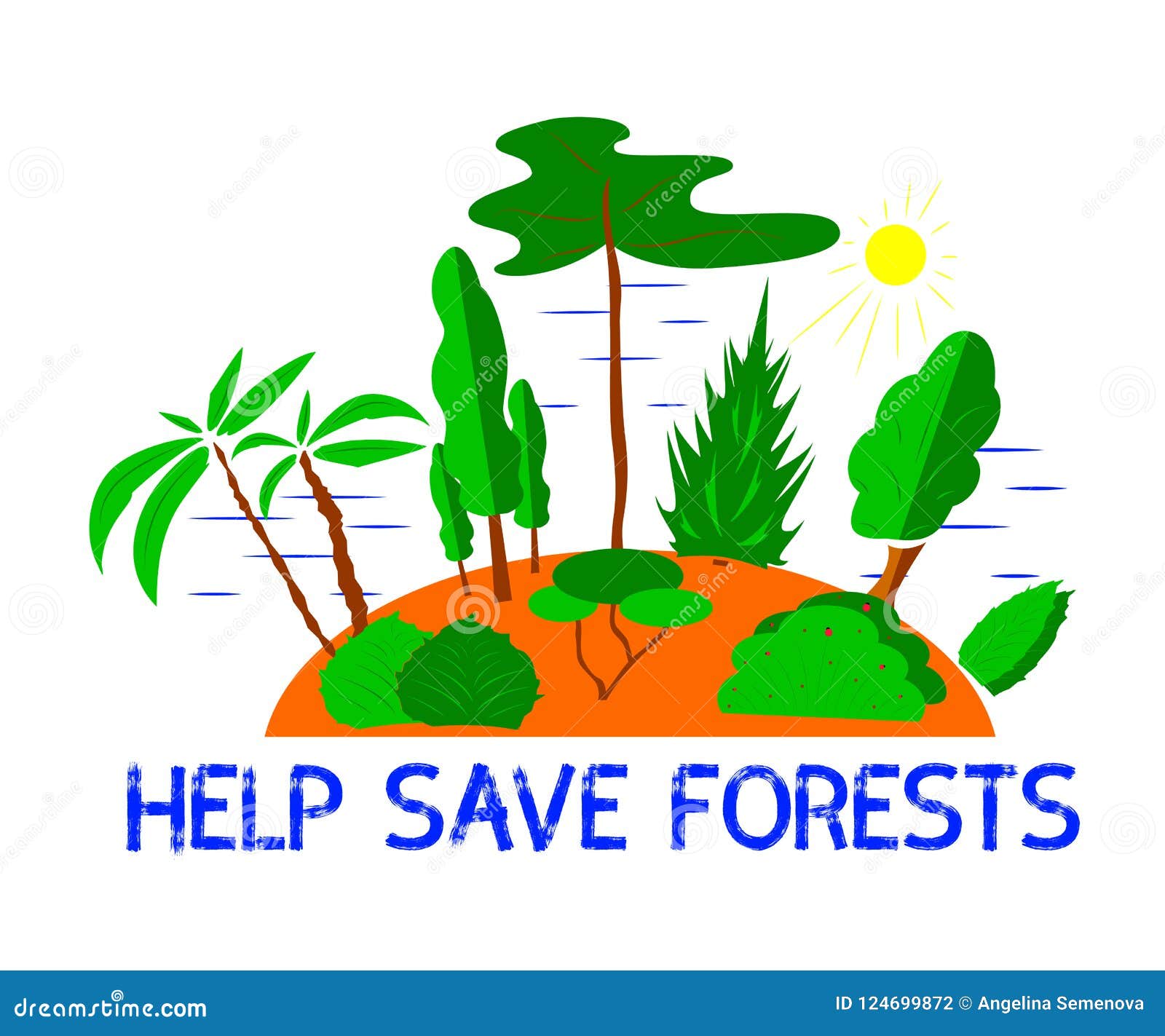 Illustration of Trees and Bushes with Text Help Save Forests. Stock ...