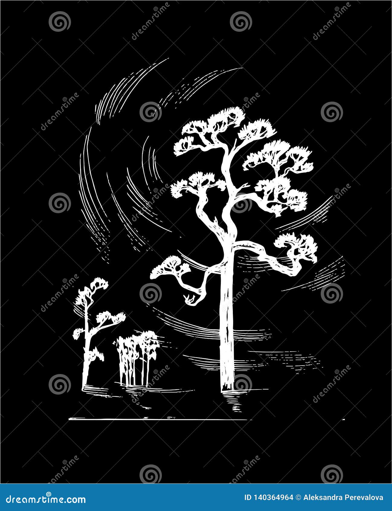 Illustration of Trees and Deep Sky. Tattoo Idea. Chalk on a Blackboard ...
